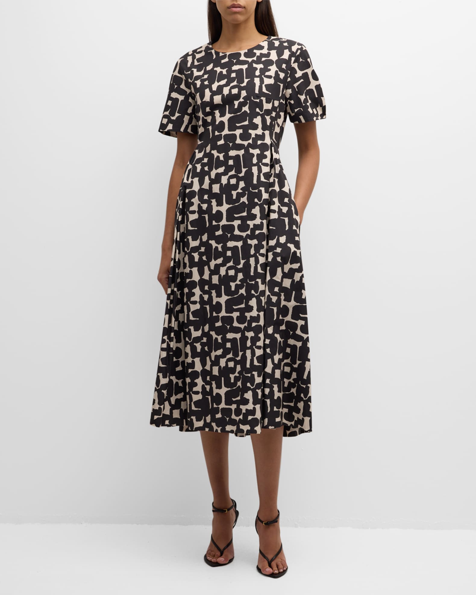 Max Mara Callas Abstract-Print Short-Sleeve A-Line Midi Dress | Neiman ...