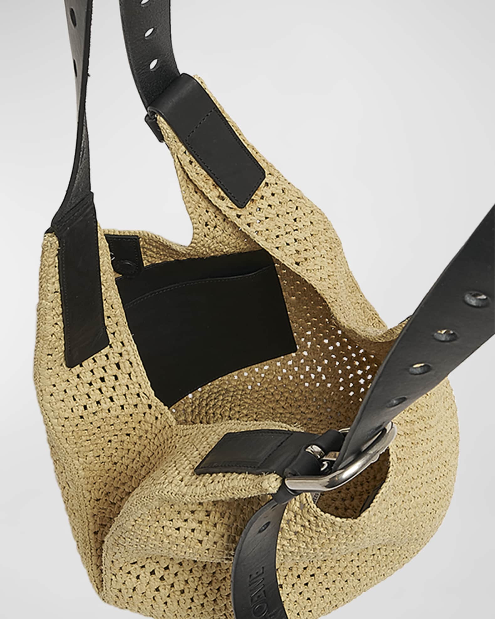 Loewe x Paula’s Ibiza Punch Hole Hobo Bag in Raffia with Leather Strap ...