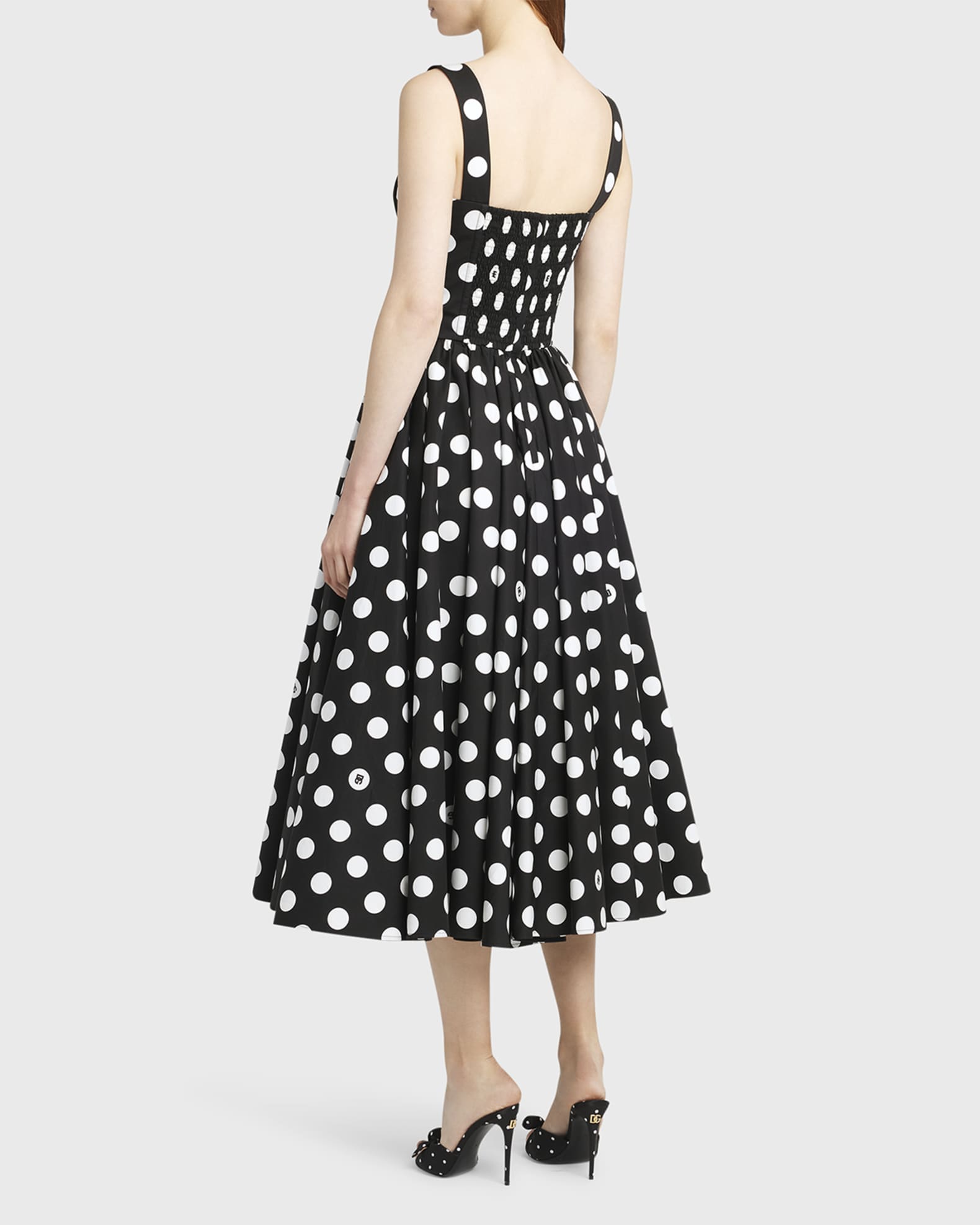 Dolce&Gabbana Polka-Dot Sweetheart Midi Dress | Neiman Marcus