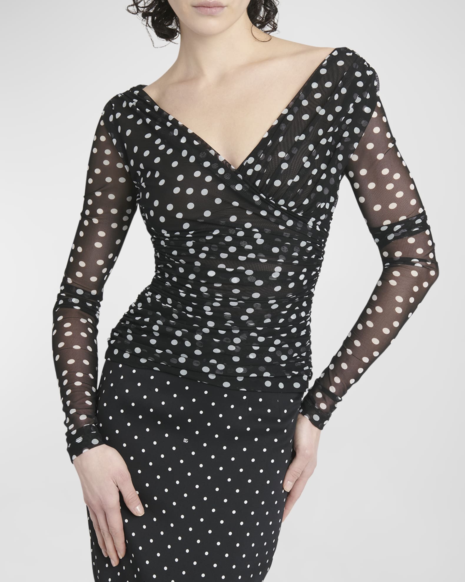 Dolce&Gabbana Polka-Dot Tulle Wrap Top | Neiman Marcus