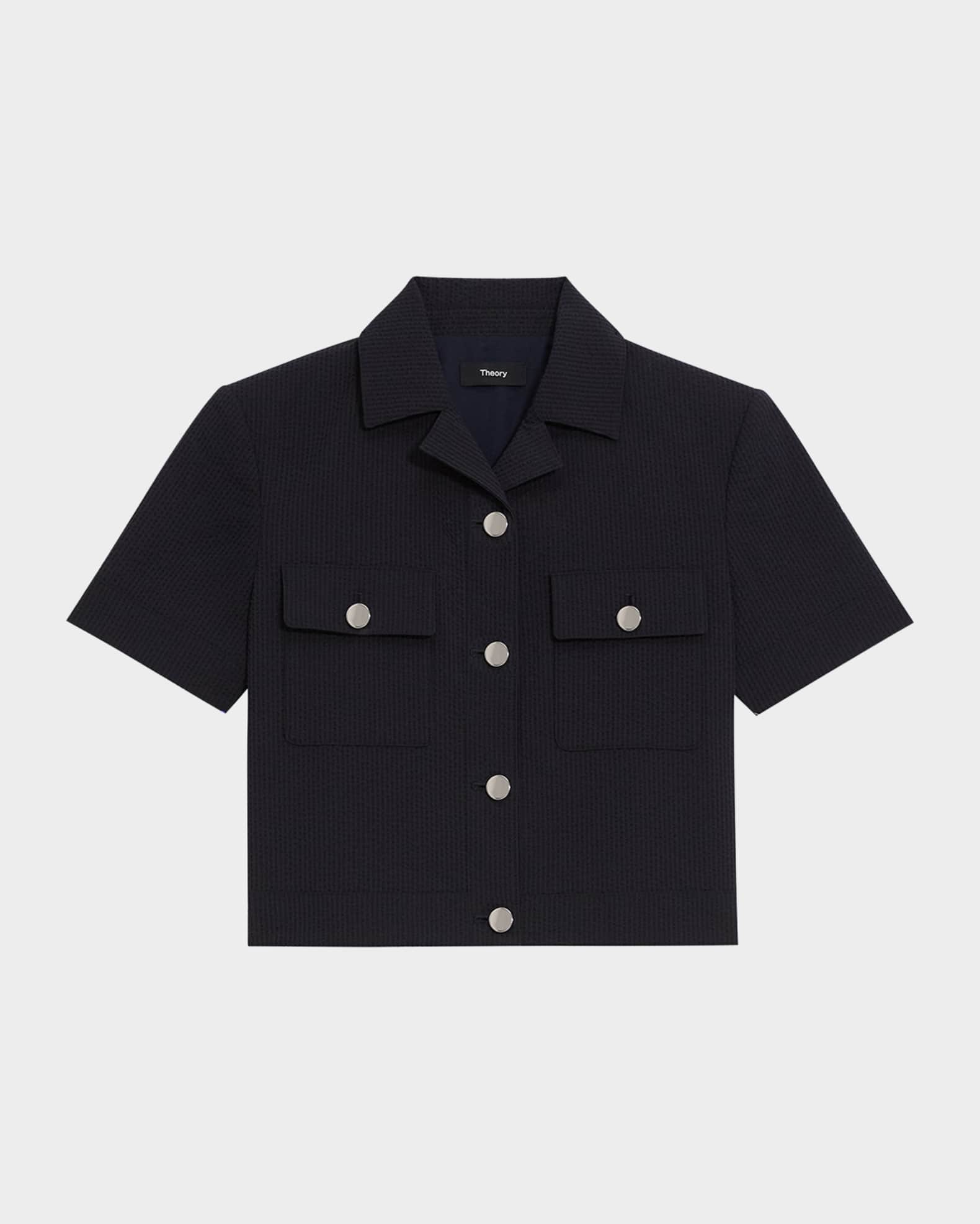 Theory Seersucker Cropped Short-Sleeve Jacket | Neiman Marcus