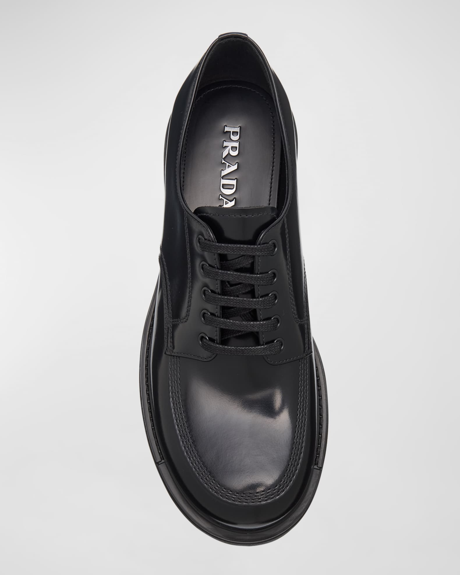 Prada Men's Diapason Brushed Leather Derby Shoes | Neiman Marcus