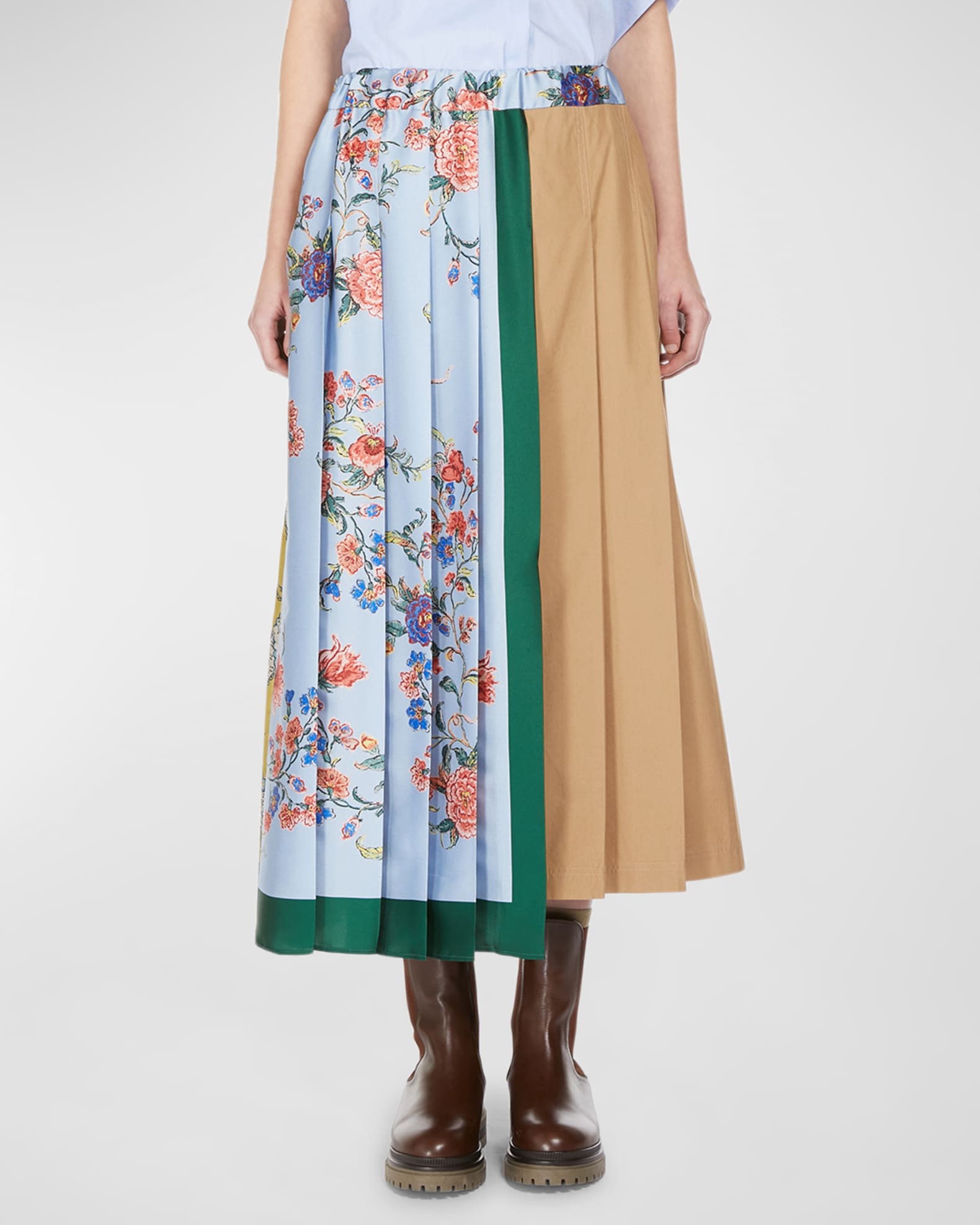 Weekend Max Mara Operoso Pleated Floral-Print Midi Skirt | Neiman Marcus