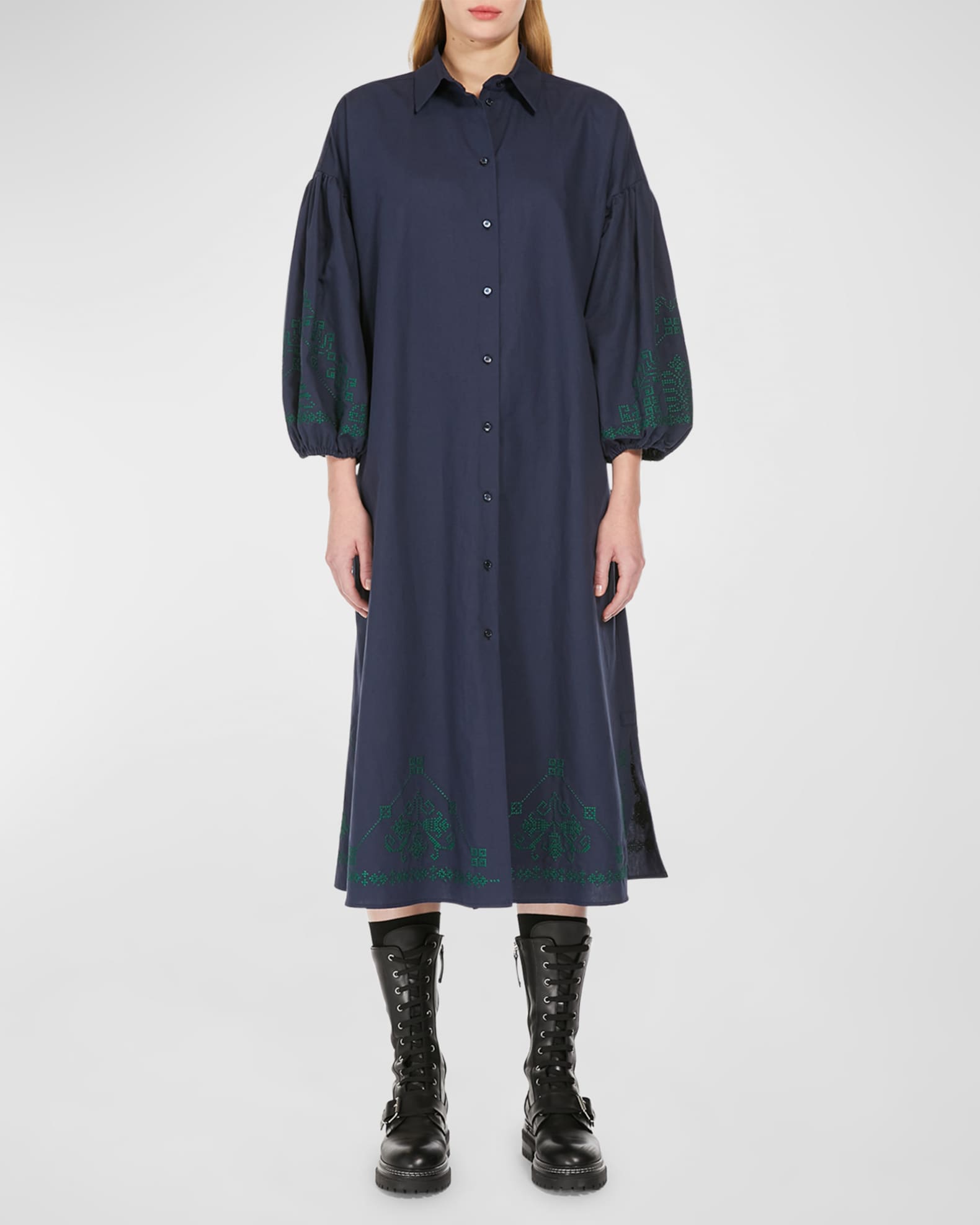 Weekend Max Mara Ossola Embroidered Cotton Midi Shirtdress | Neiman Marcus