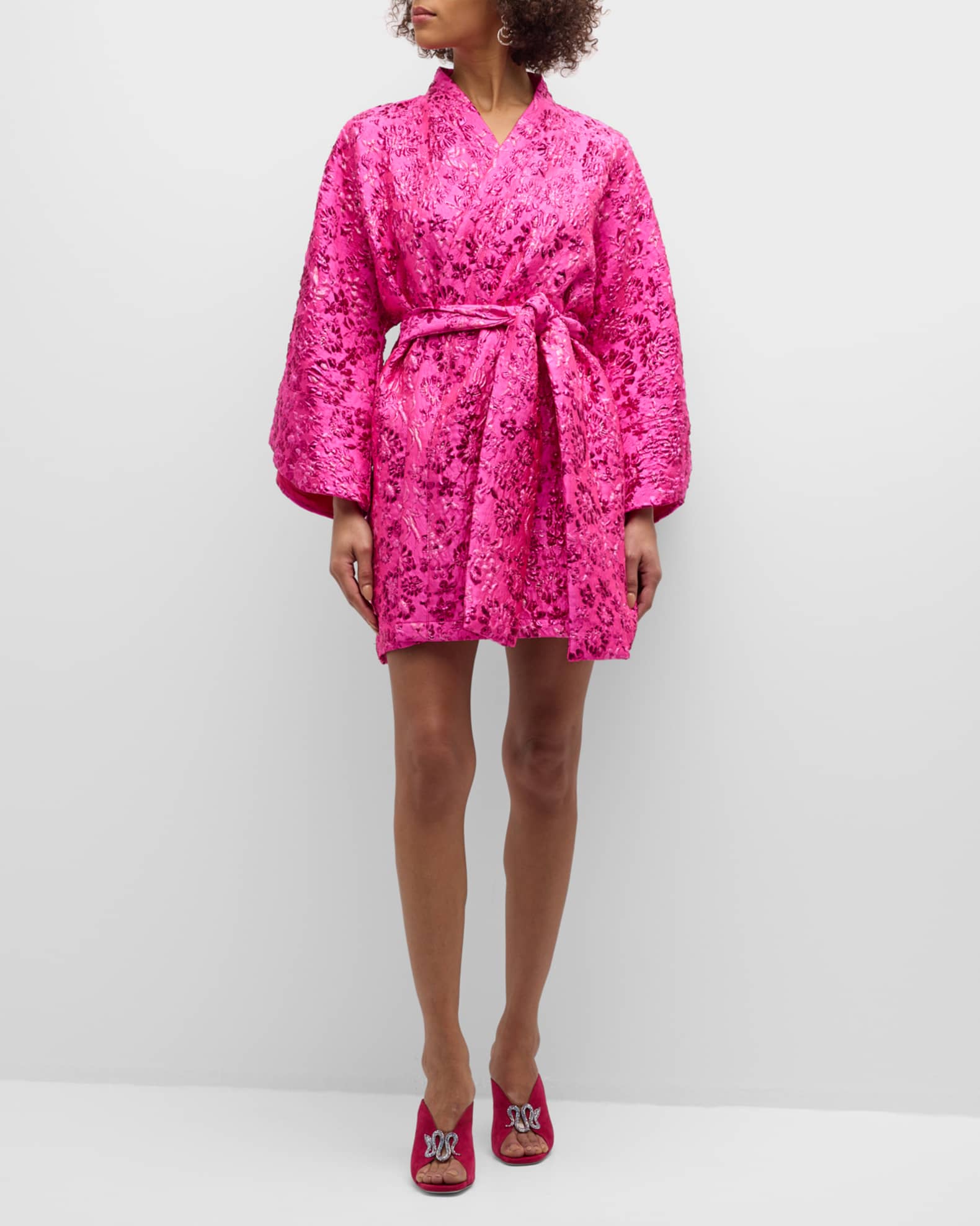La Vie Style House Metallic Floral Brocade Mini Robe | Neiman Marcus