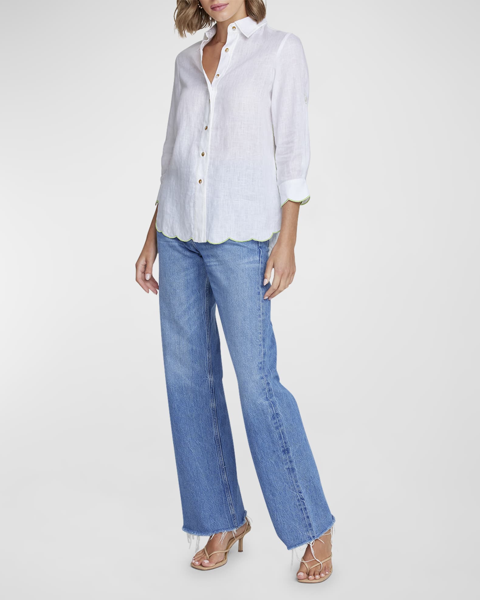 Robert Graham Hadley Embroidered Scalloped Linen Shirt | Neiman Marcus