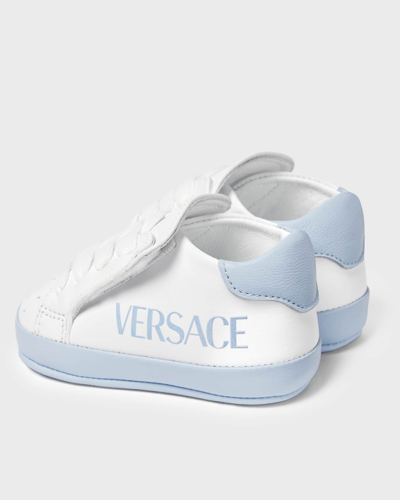 Versace Boy's Logo-Print Leather Pre-Walkers, Newborn-12M | Neiman Marcus