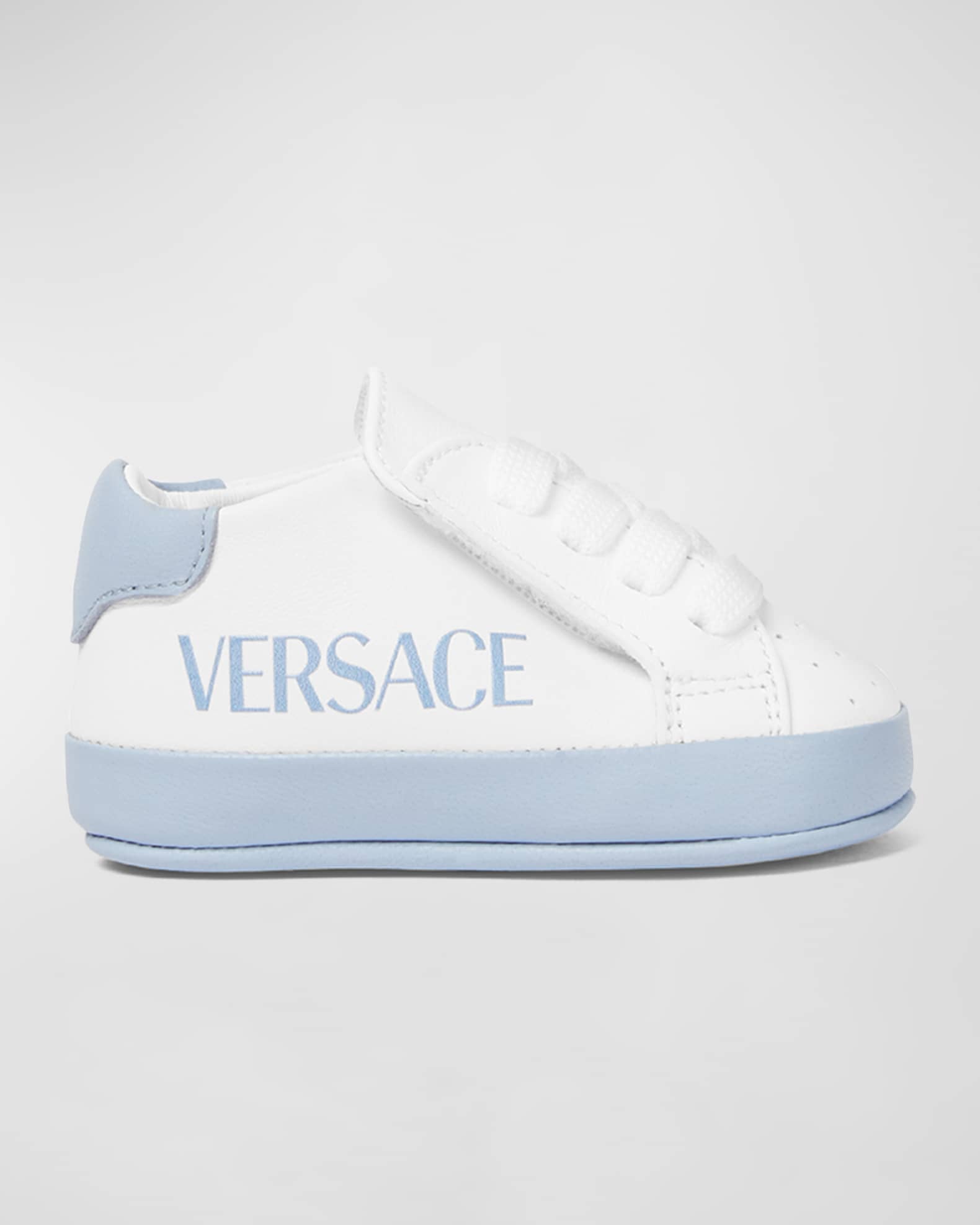 Versace Boy's Logo-Print Leather Pre-Walkers, Newborn-12M | Neiman Marcus