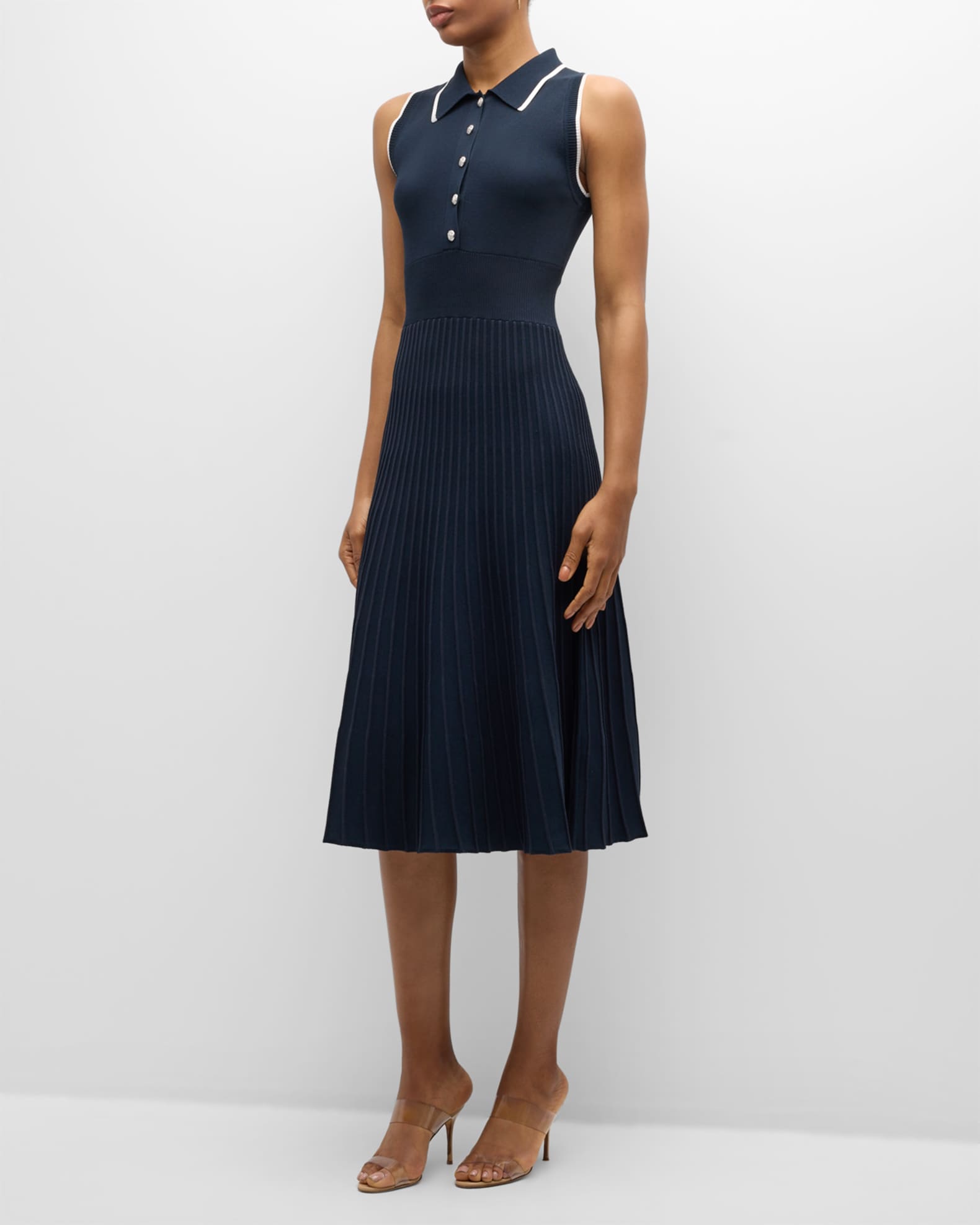 Veronica Beard Meralda Sleeveless Pleated Midi Dress | Neiman Marcus