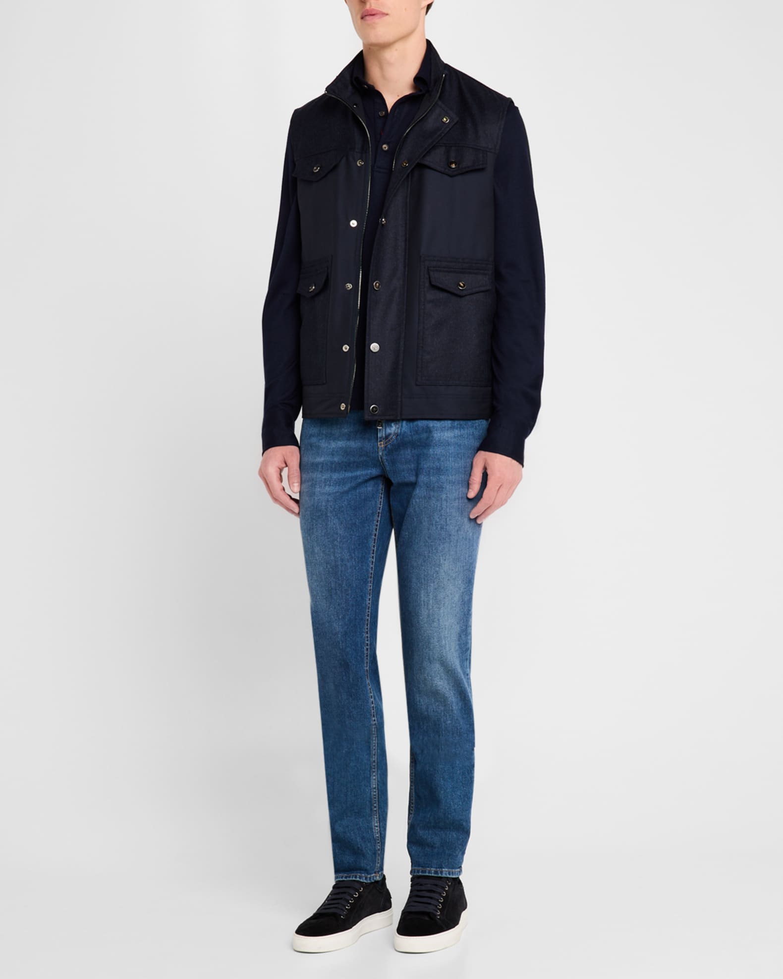 Isaia Men's Technical Wool Full-Zip Vest | Neiman Marcus