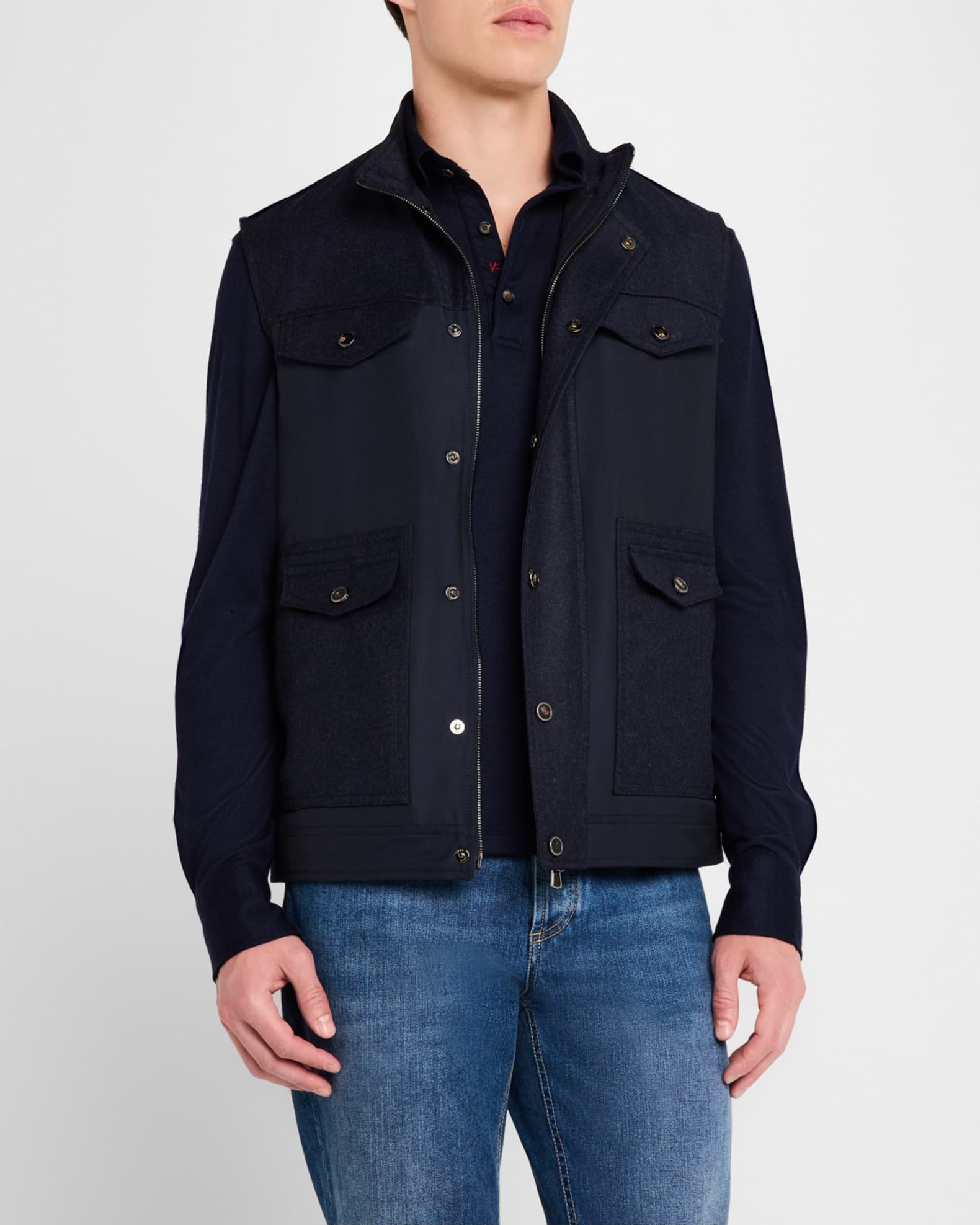 Isaia Men's Technical Wool Full-Zip Vest | Neiman Marcus