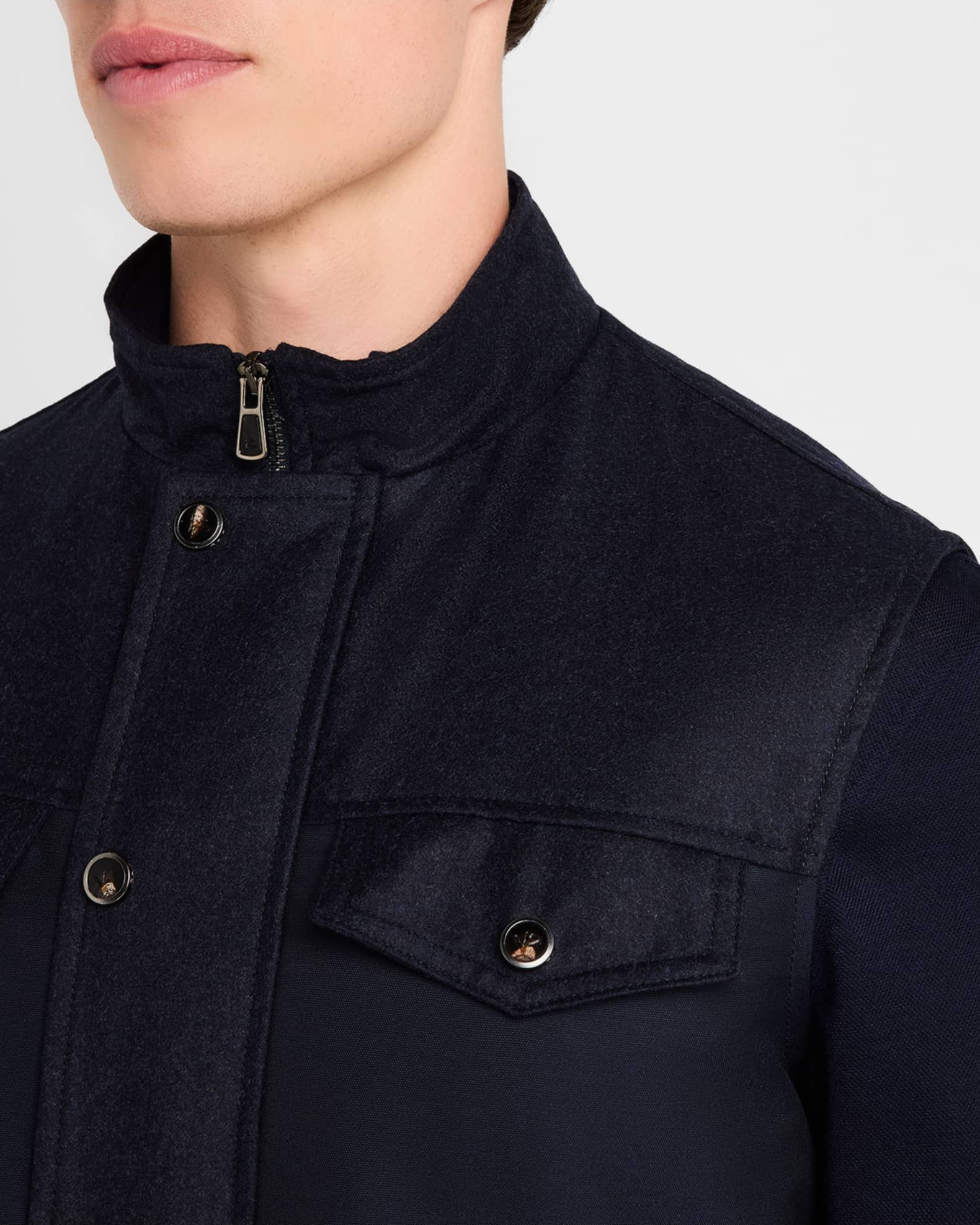 Isaia Men's Technical Wool Full-Zip Vest | Neiman Marcus