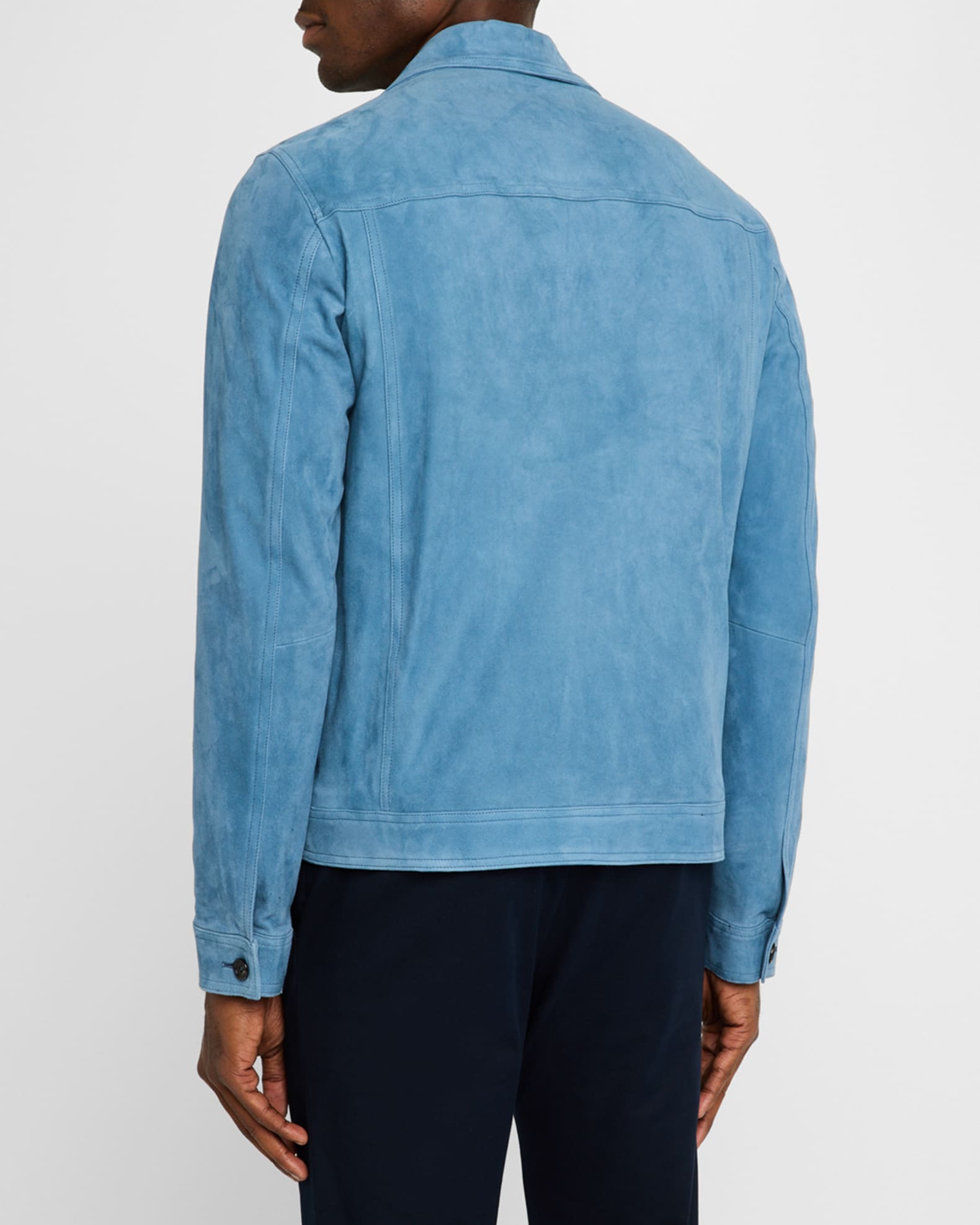 Isaia Light Blue Suede Trucker Jacket | Neiman Marcus