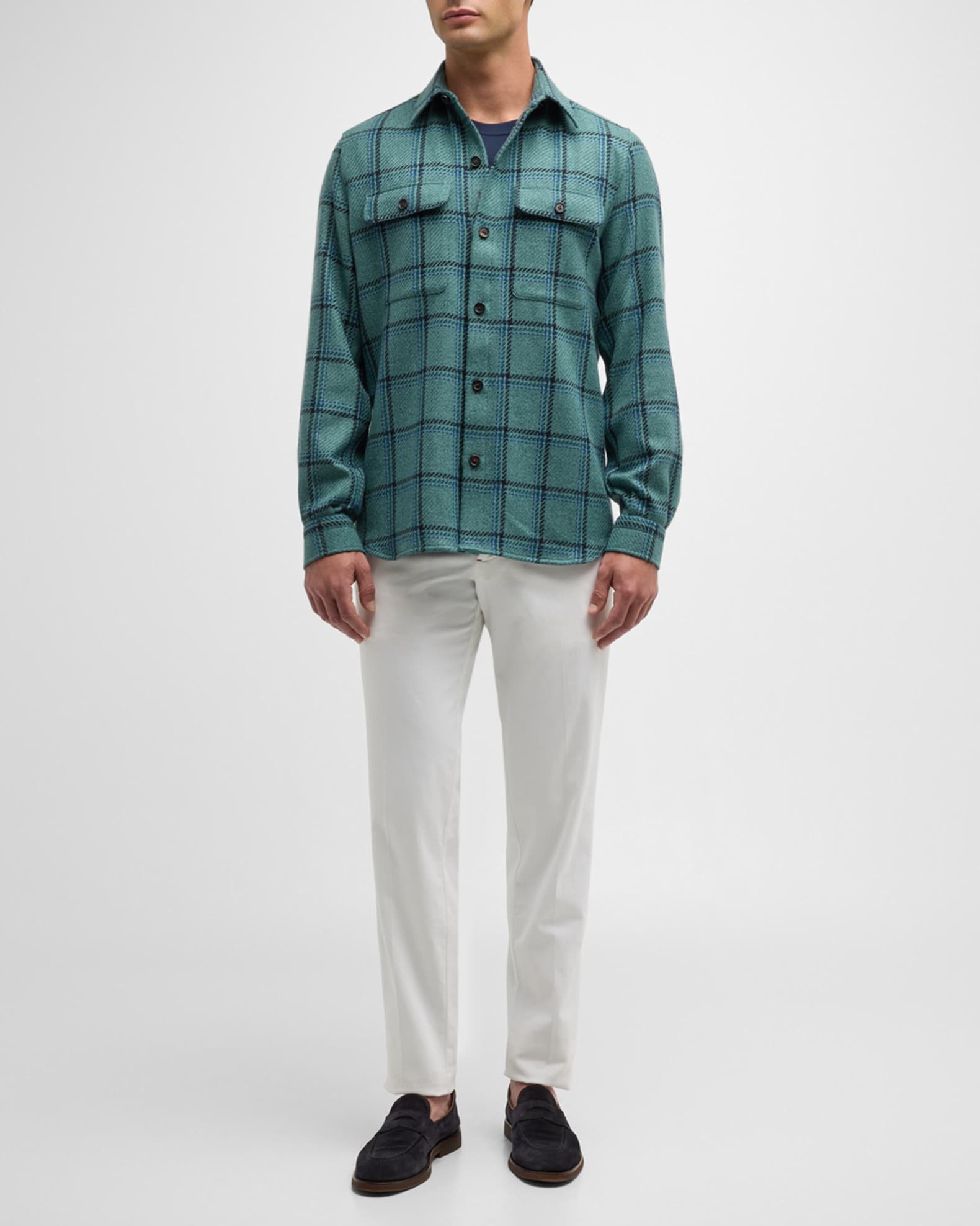 Isaia Men's Cashmere Plaid Overshirt | Neiman Marcus