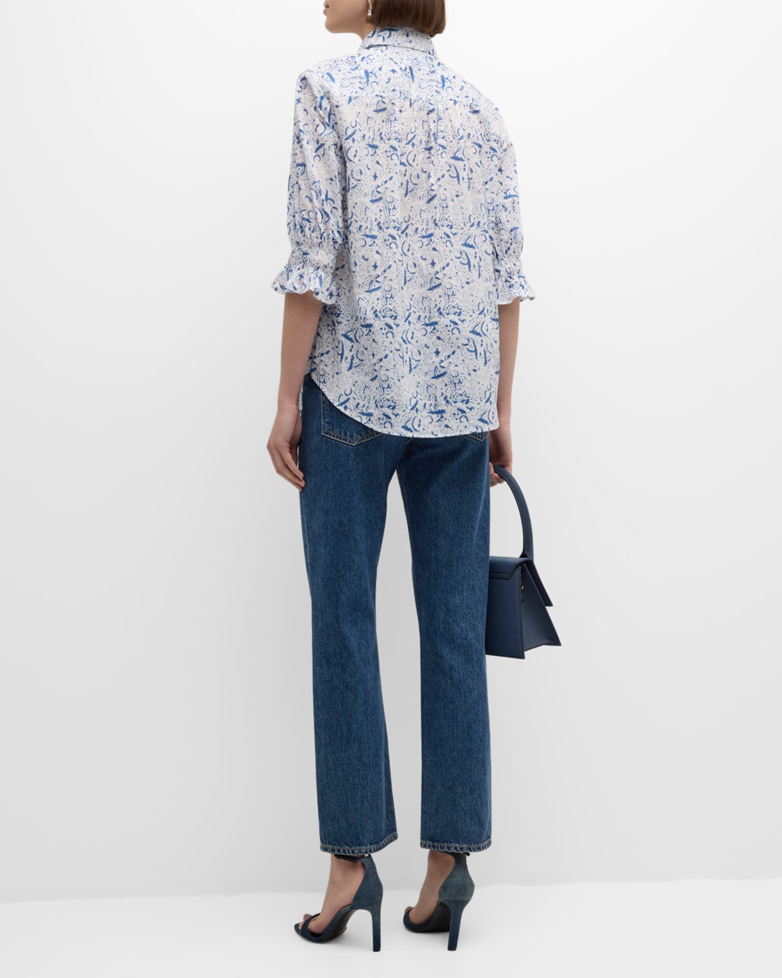Finley Sirena Scrollwork-Print Cotton Shirt | Neiman Marcus