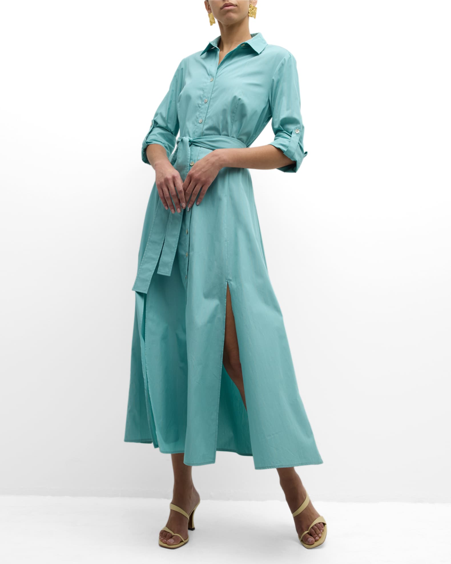 Finley Laine Striped Side-Slit Midi Shirtdress | Neiman Marcus