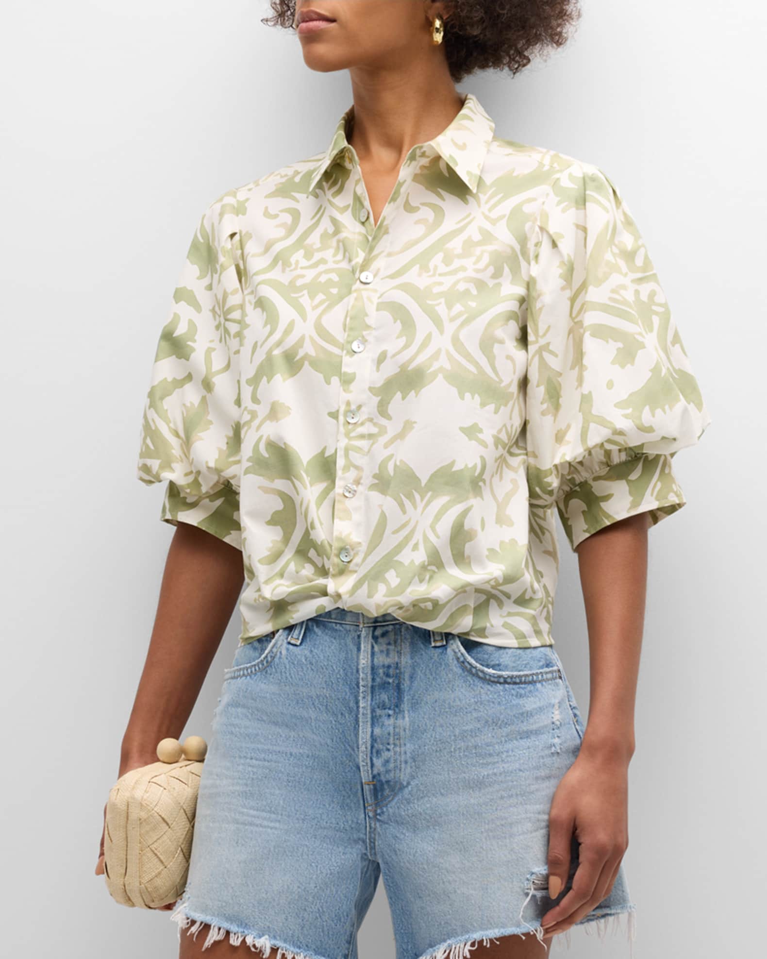 Finley Bomba Blouson-Sleeve Cotton Shirt | Neiman Marcus