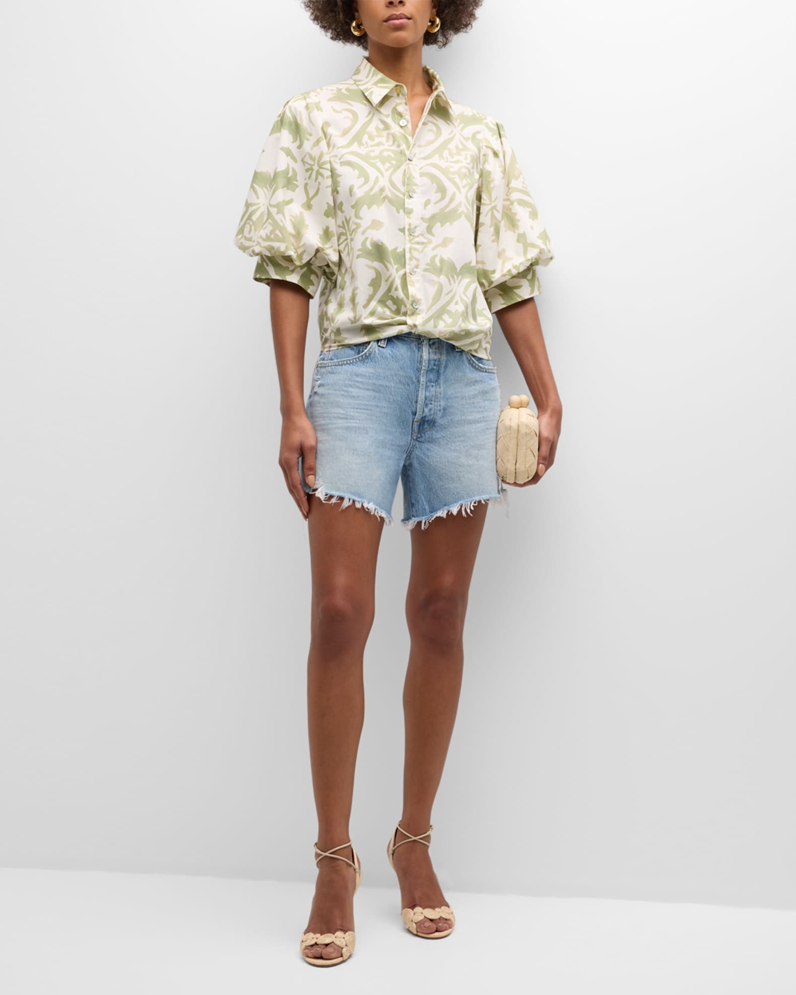 Finley Bomba Blouson-Sleeve Cotton Shirt | Neiman Marcus