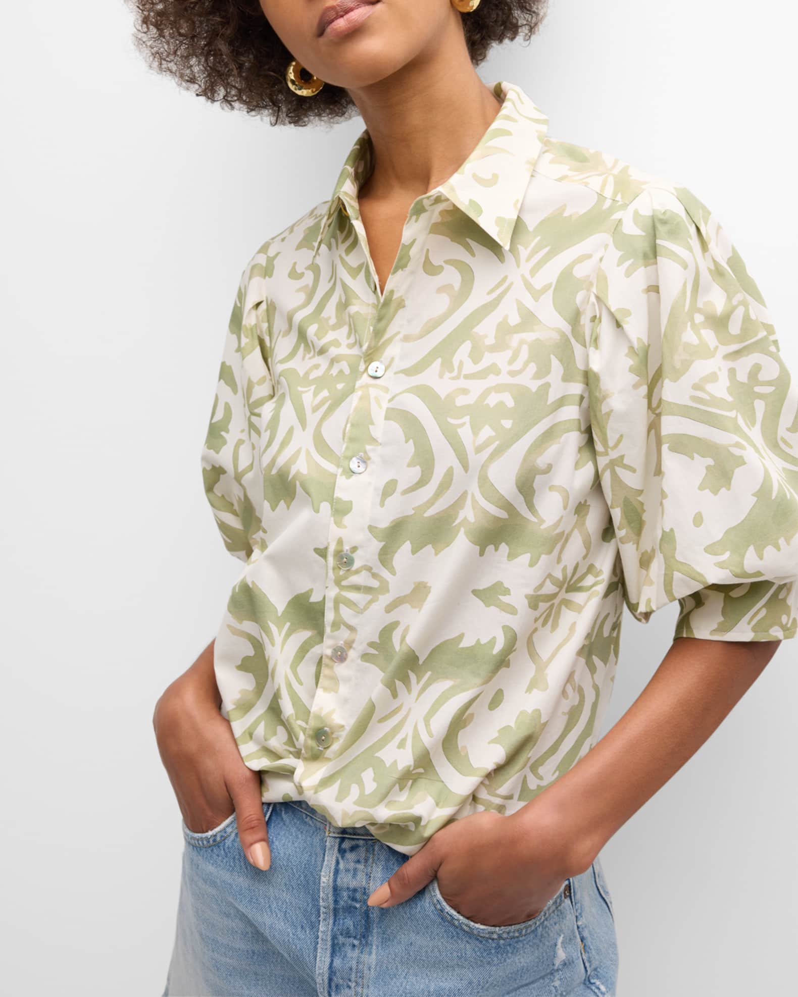 Finley Bomba Blouson-Sleeve Cotton Shirt | Neiman Marcus