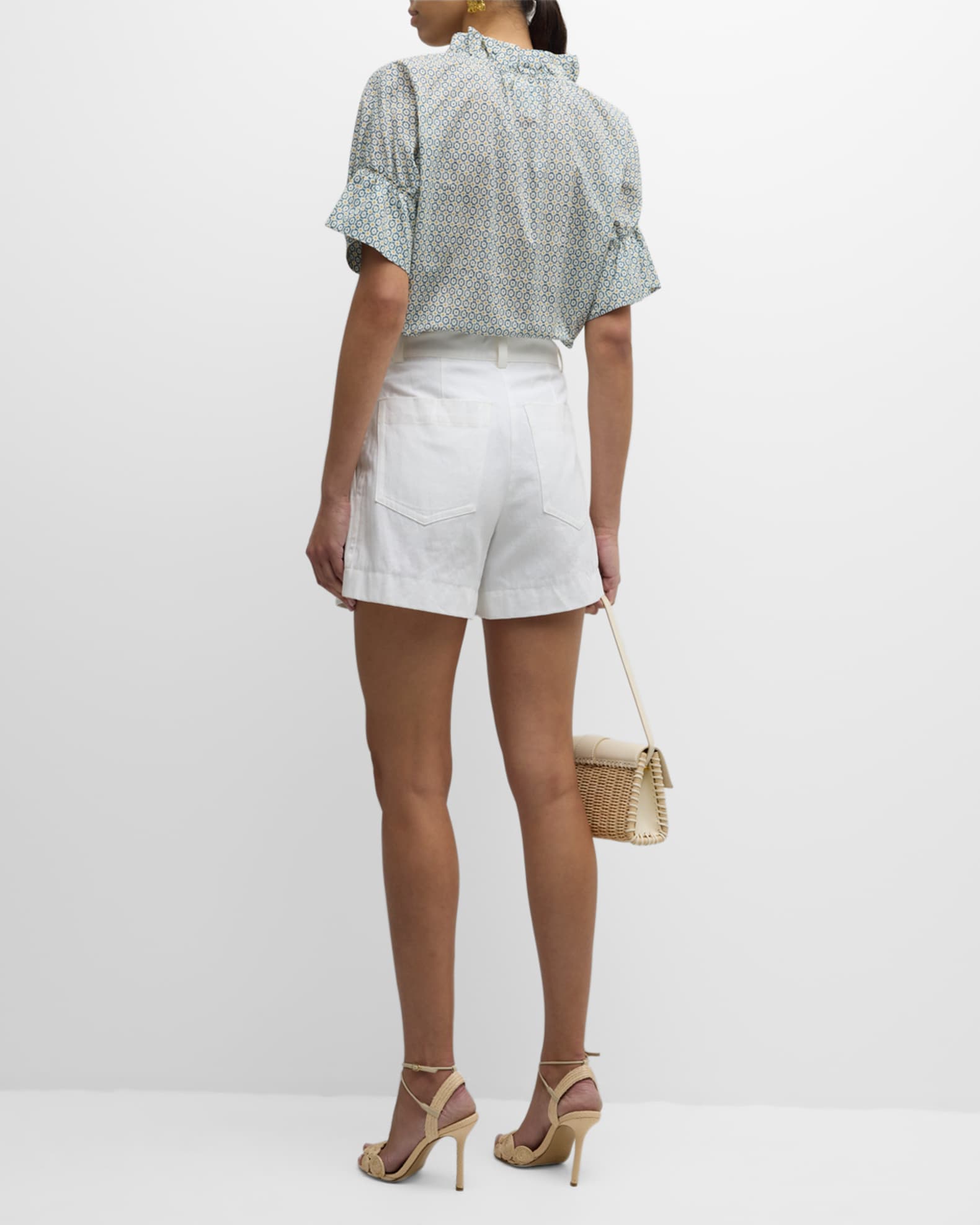 Finley Crosby Ruffle Geometric-Print Top | Neiman Marcus