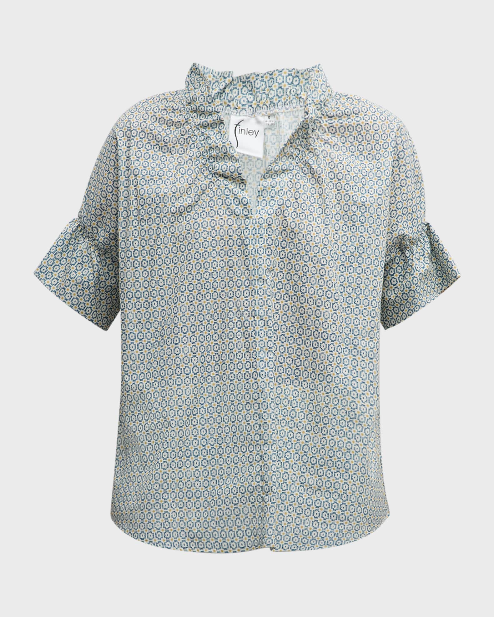 Finley Crosby Ruffle Geometric-Print Top | Neiman Marcus