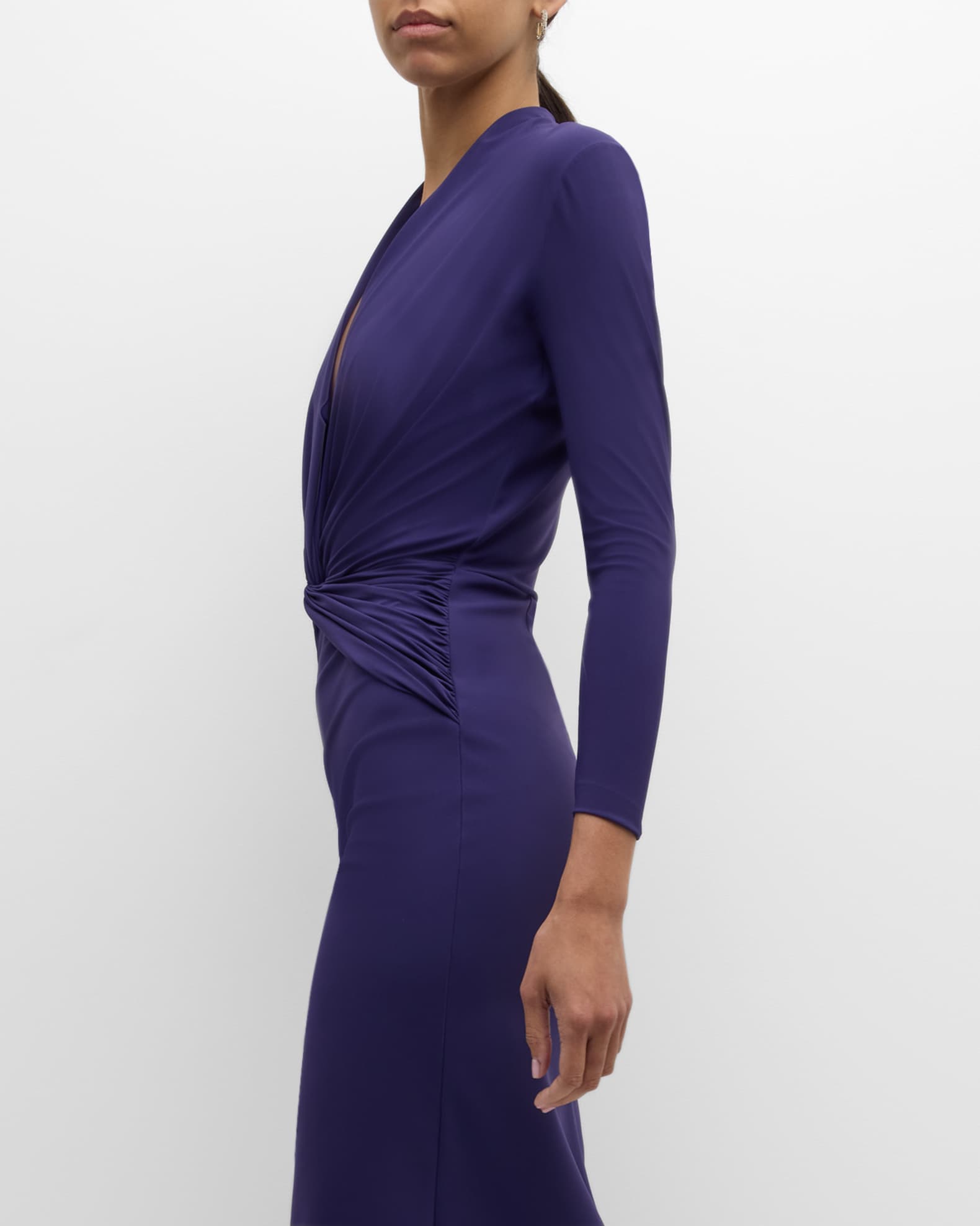 Chiara Boni La Petite Robe Twist-Front Deep V-Neck Column Gown | Neiman ...