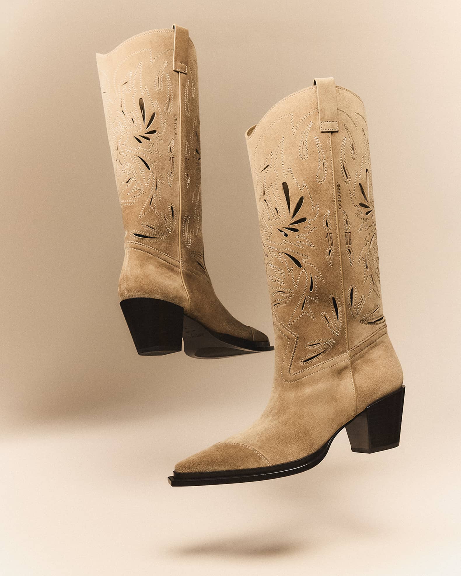 Jimmy Choo Cece Perforated Suede Western Boots | Neiman Marcus