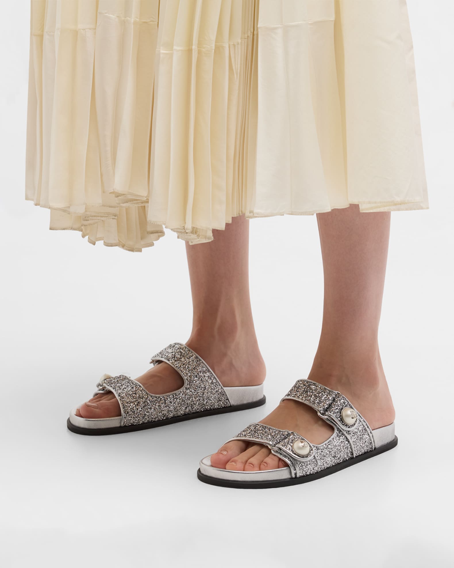 Jimmy Choo Fayence Dual-Grip Glitter Slide Sandals | Neiman Marcus