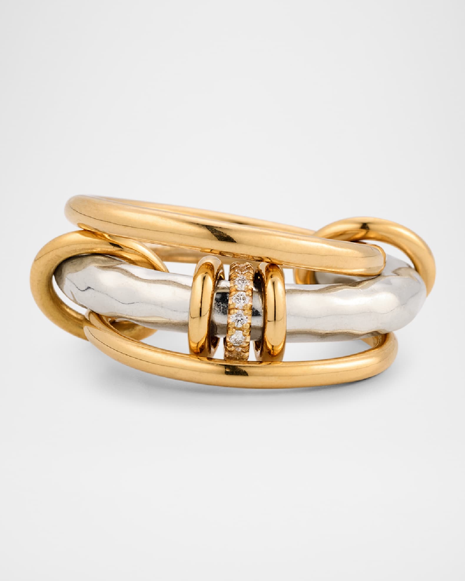 Spinelli Kilcollin 18K Yellow Gold and Silver Hammered Ring with White ...