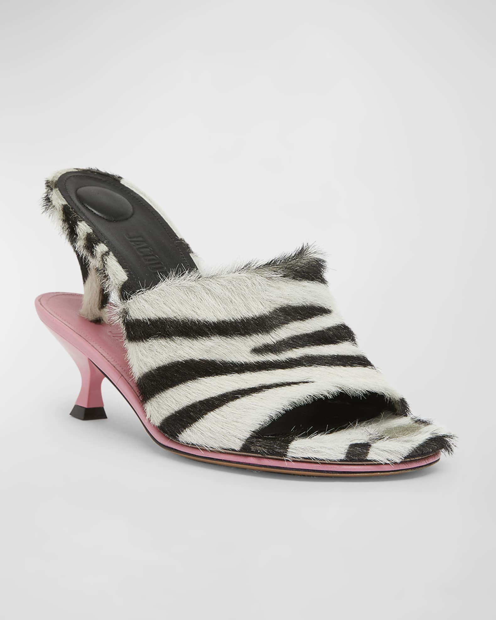 Jacquemus Les Doubles Mules Zebra-Print Sandals | Neiman Marcus