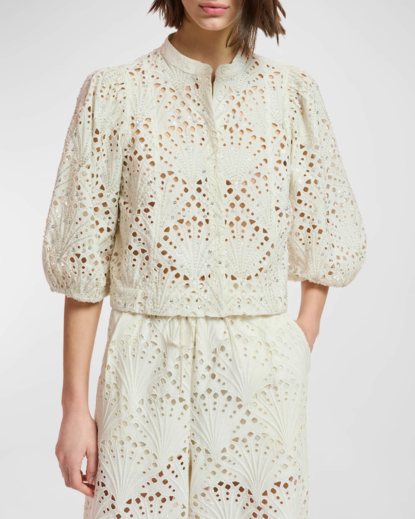 Essentiel Antwerp Fuddie Broderie Anglaise Puff-Sleeve Shirt | Neiman ...
