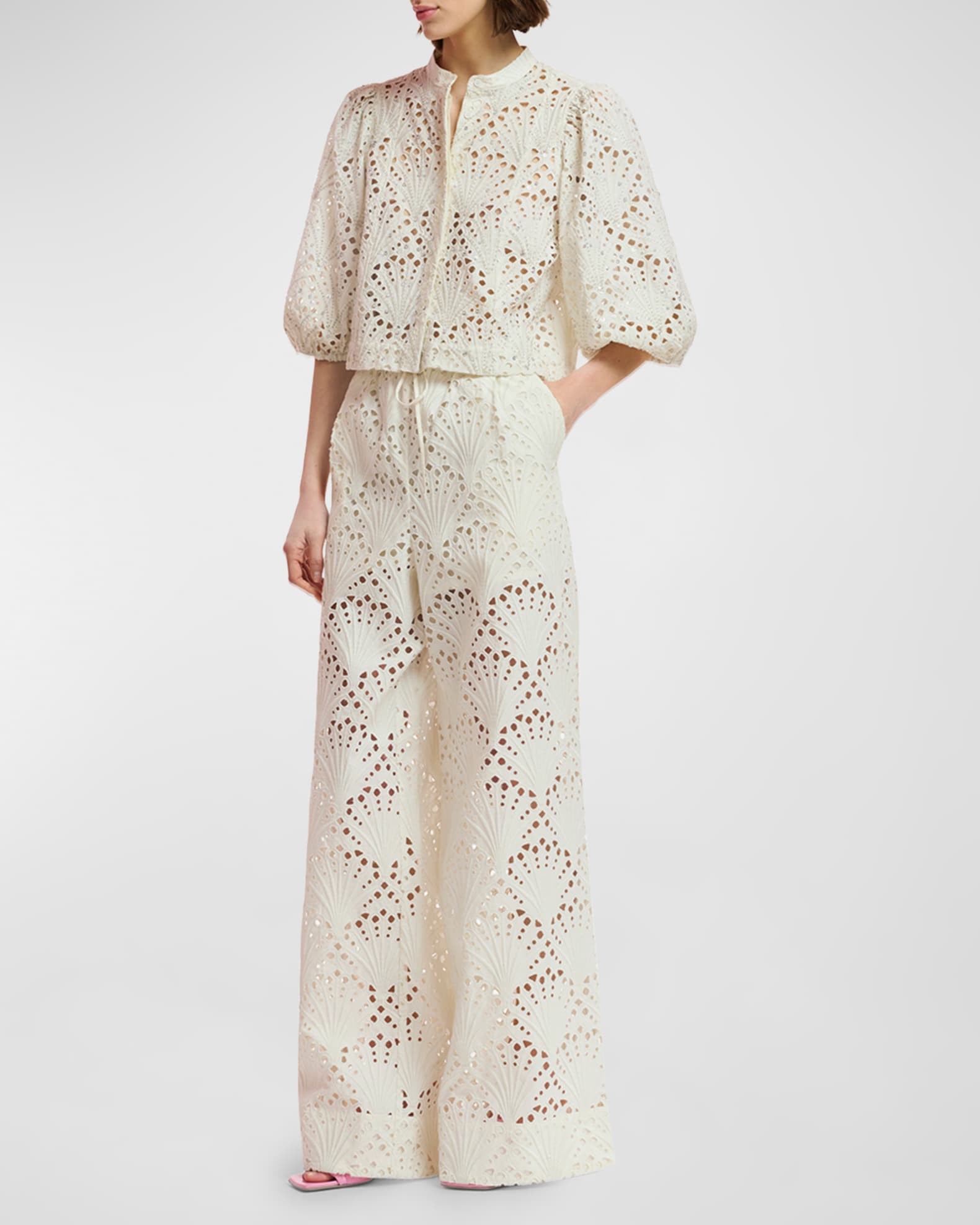 Essentiel Antwerp Fuddie Broderie Anglaise Puff-Sleeve Shirt | Neiman ...