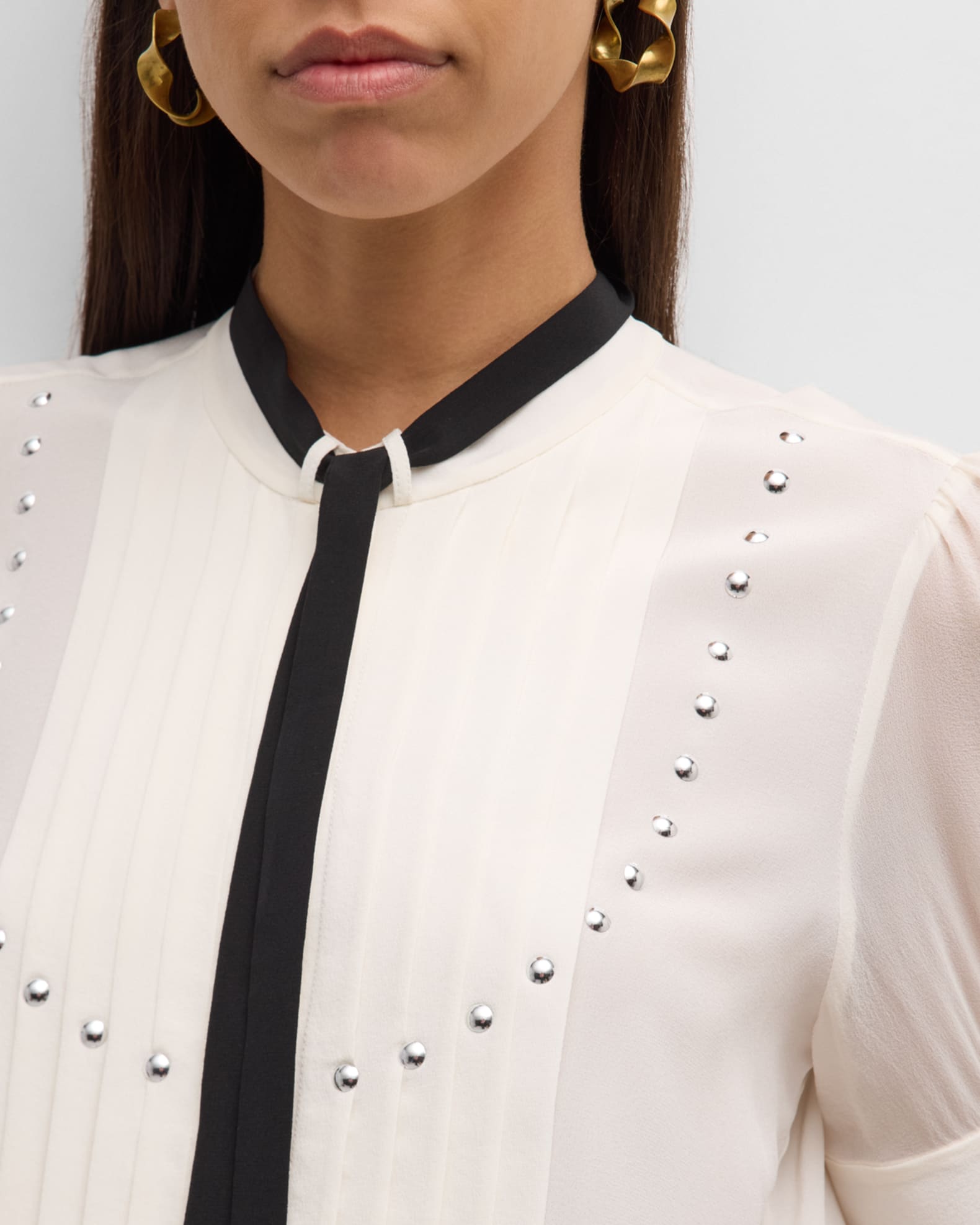 DOROTHEE SCHUMACHER Pleated Beauty Stud-Embellished Silk Blouse ...