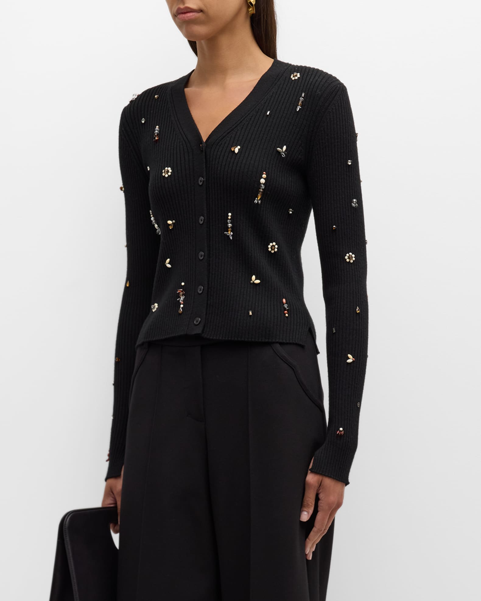 DOROTHEE SCHUMACHER Embellished Merino Beaded Ribbed Cardigan | Neiman ...