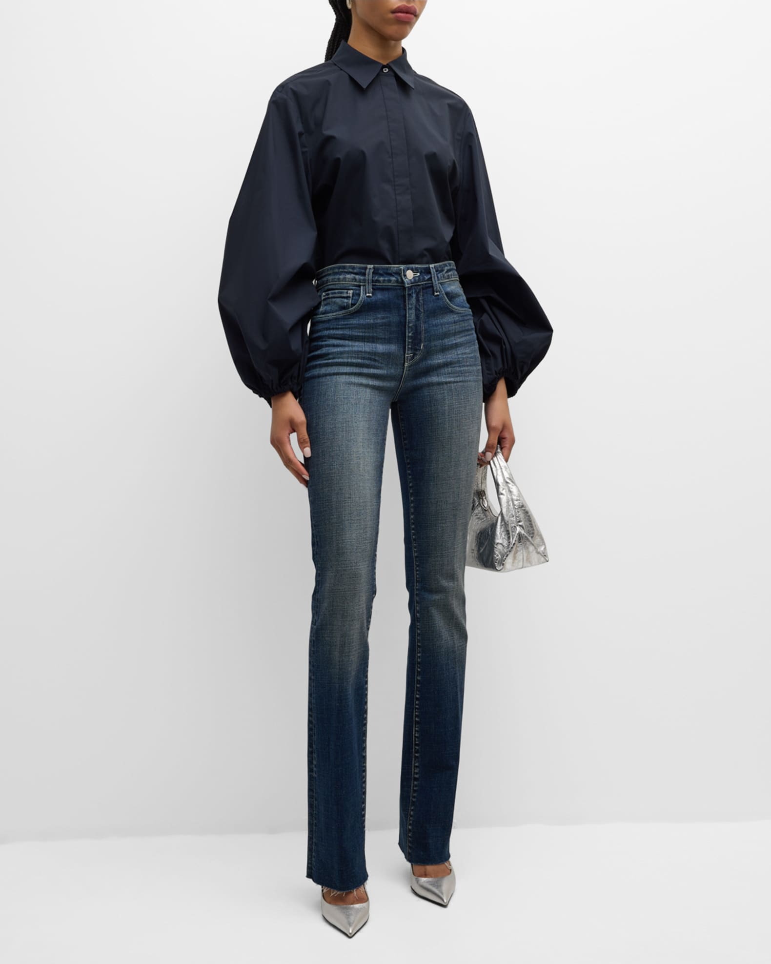 DOROTHEE SCHUMACHER Poplin Power Blouson-Sleeve Cotton Blouse | Neiman ...