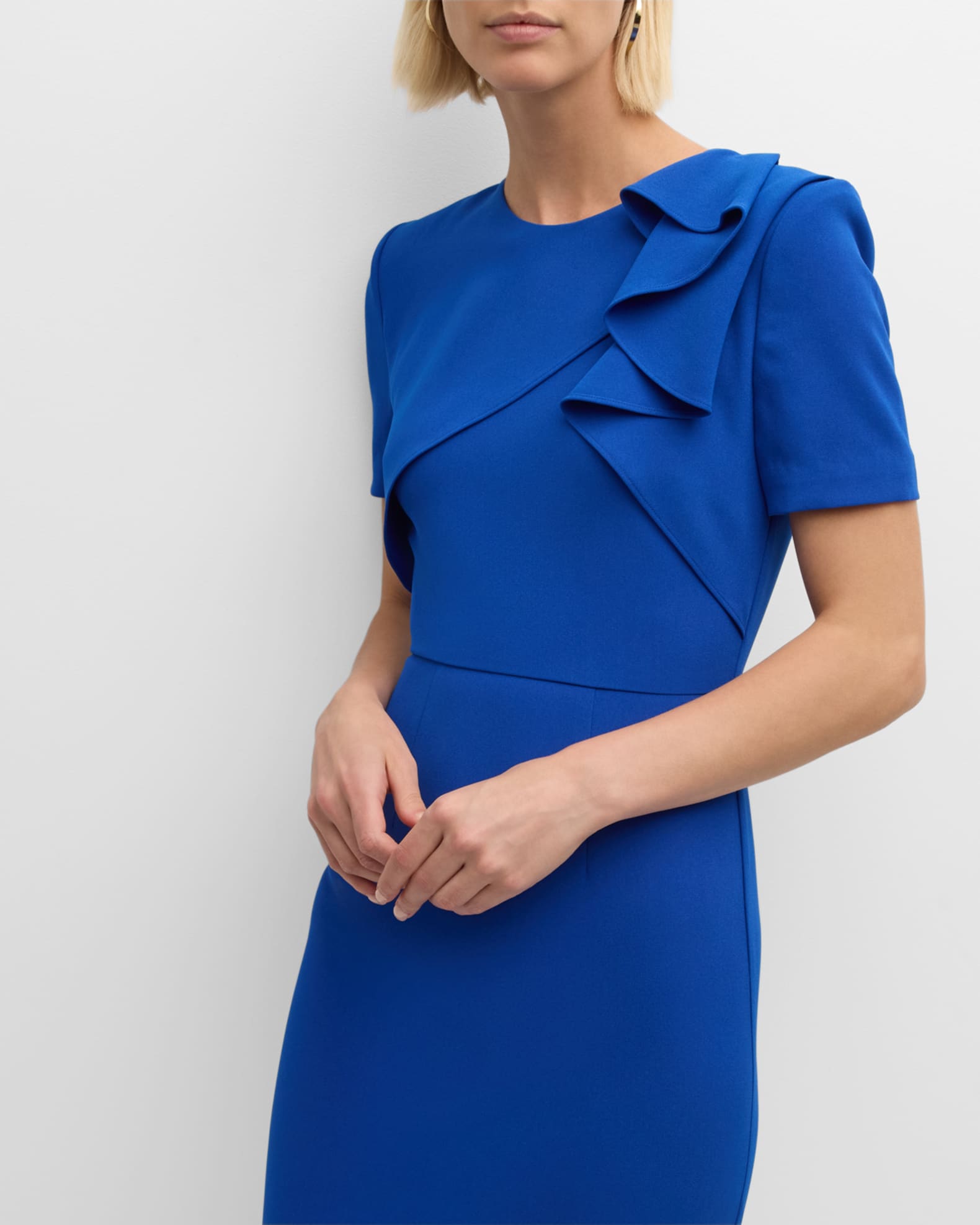 Roland Mouret Heavy Cady Midi Dress with Ruffle Detail | Neiman Marcus