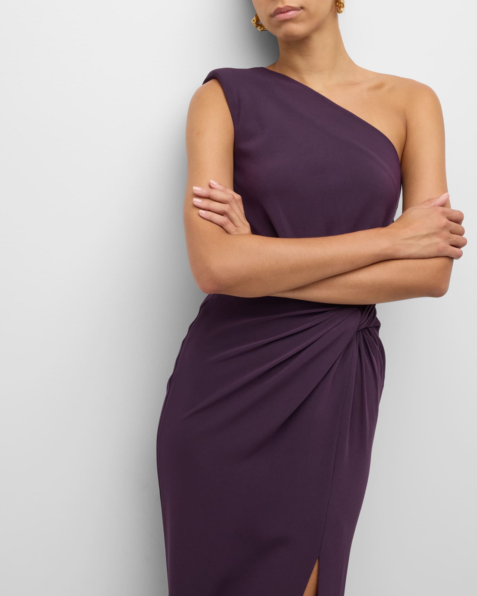 Roland Mouret One-Shoulder Twisted Satin Crepe Gown | Neiman Marcus