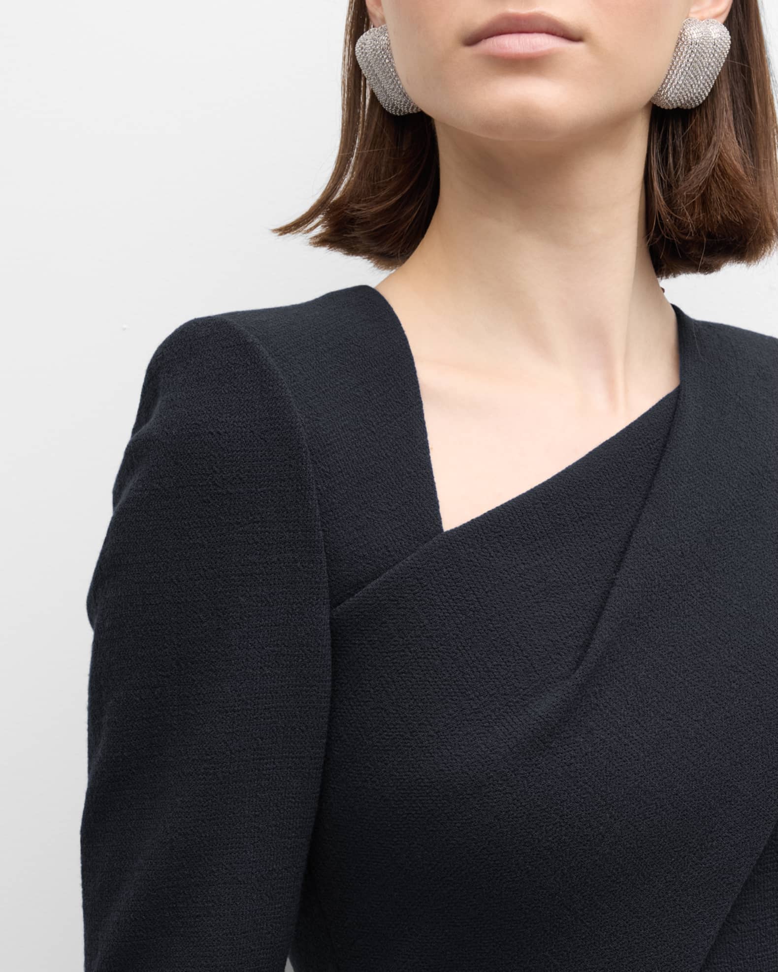 Roland Mouret V-Neck Long-Sleeve Wool Crepe Midi Dress | Neiman Marcus