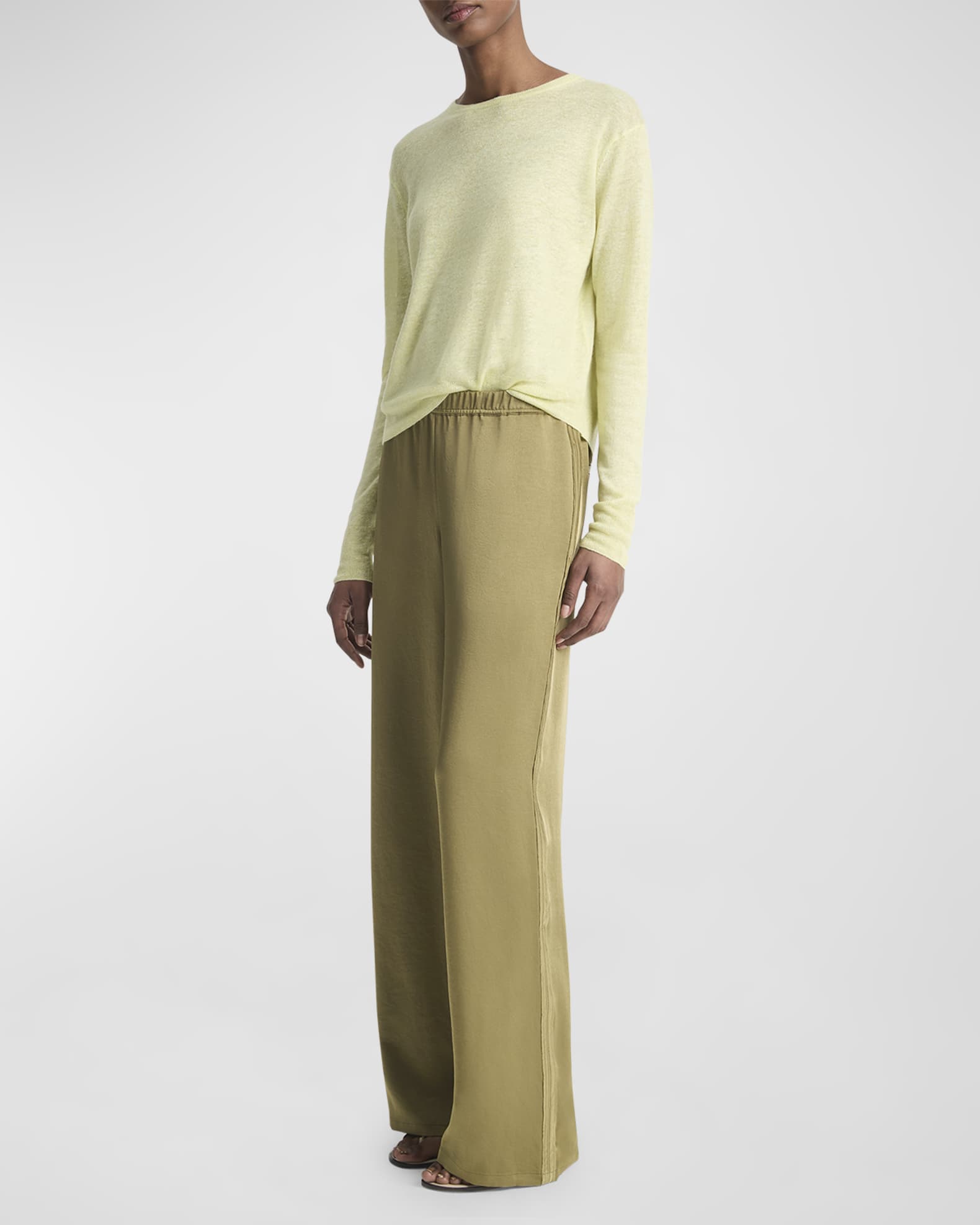 Vince Mid-Rise Side Strap Wide-Leg Pants | Neiman Marcus