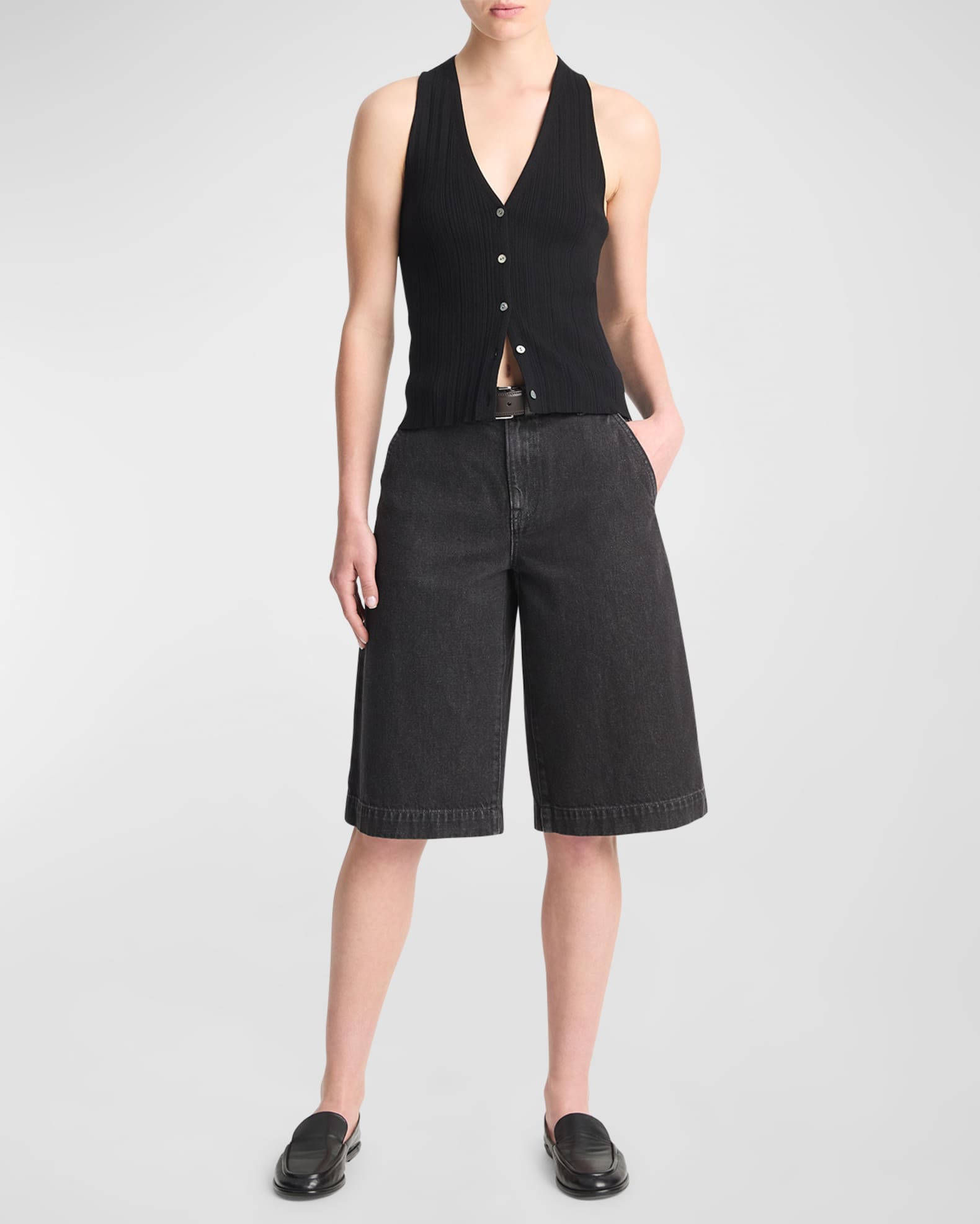 Vince Low-Rise Longline Denim Shorts | Neiman Marcus
