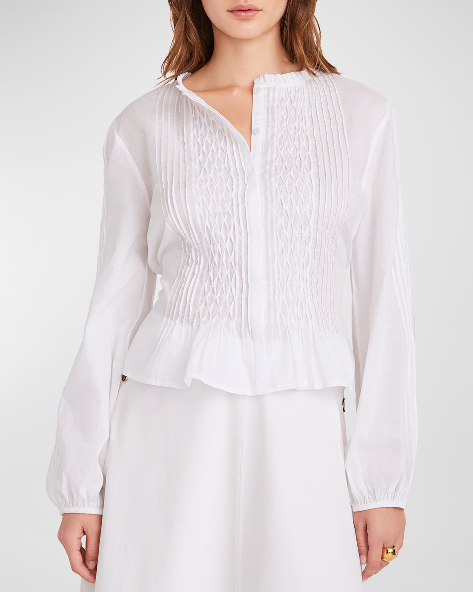 Merlette Bienne Pintuck Blouson-Sleeve Top | Neiman Marcus