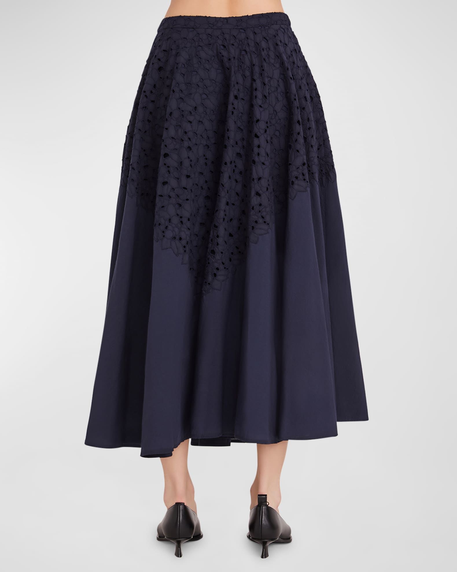Merlette Merrick Floral-Embroidered Cotton Midi Skirt | Neiman Marcus