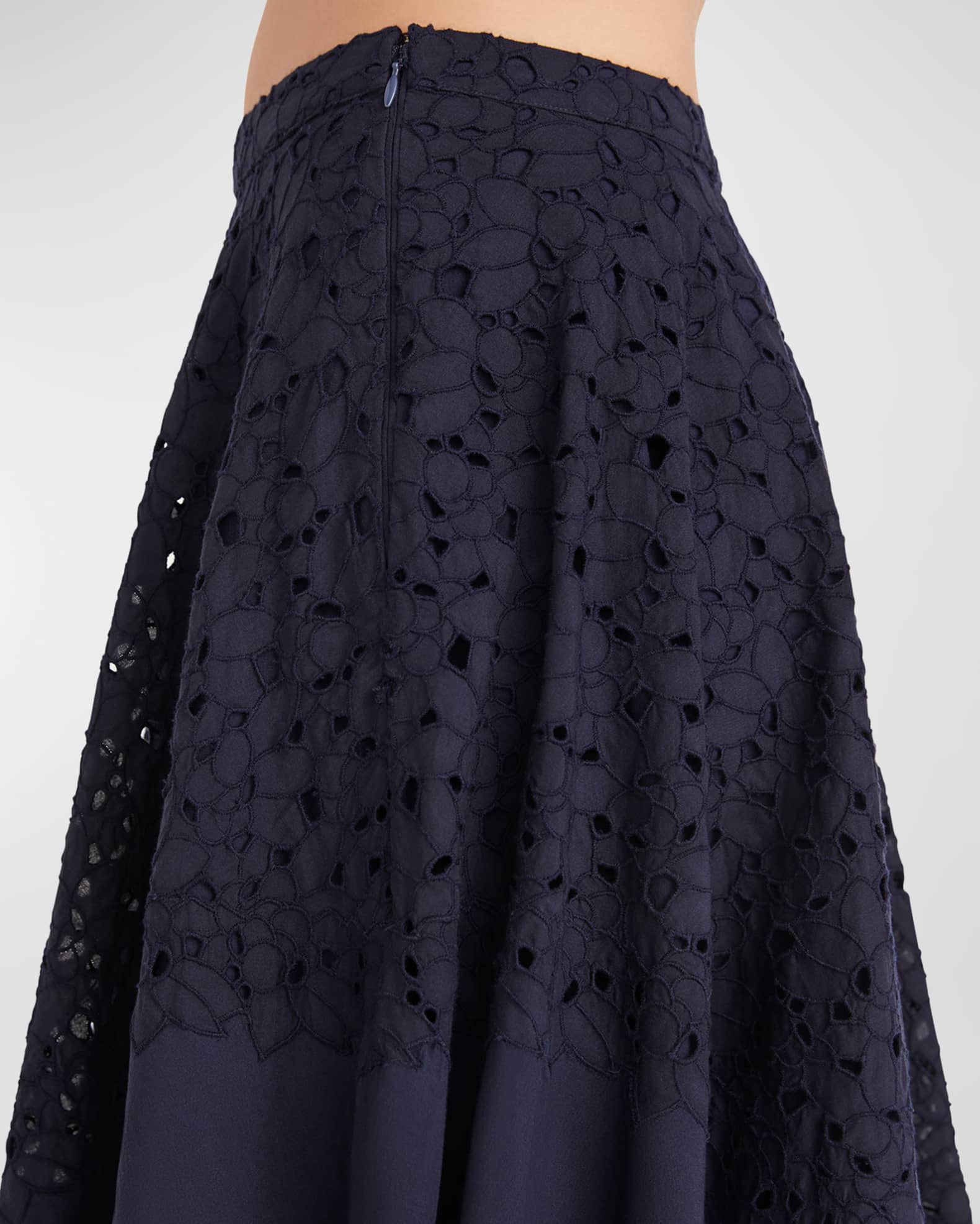 Merlette Merrick Floral-Embroidered Cotton Midi Skirt | Neiman Marcus