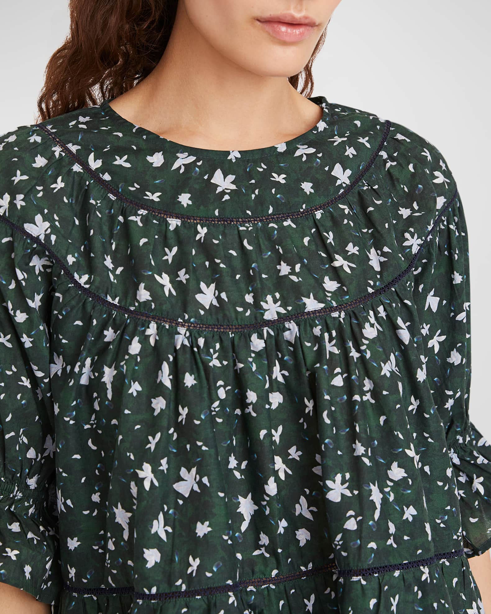Merlette Sol Puff-Sleeve Printed Cotton Top | Neiman Marcus