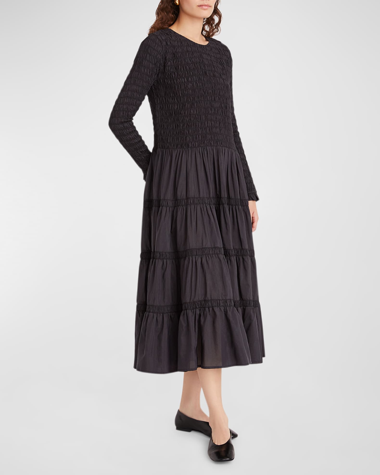 Merlette Vivien Smocked Cotton-Silk Midi Dress | Neiman Marcus