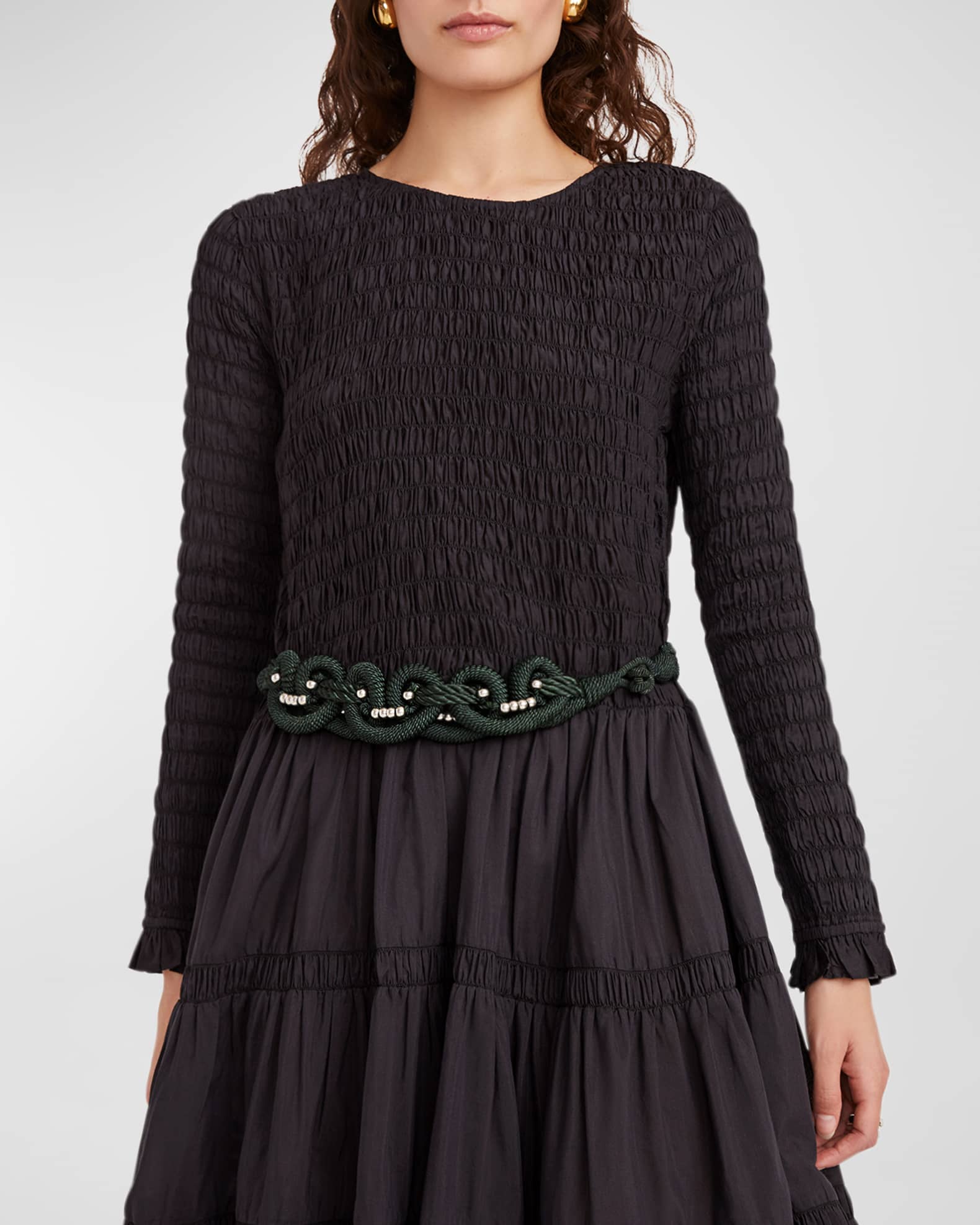 Merlette Vivien Smocked Cotton-Silk Midi Dress | Neiman Marcus