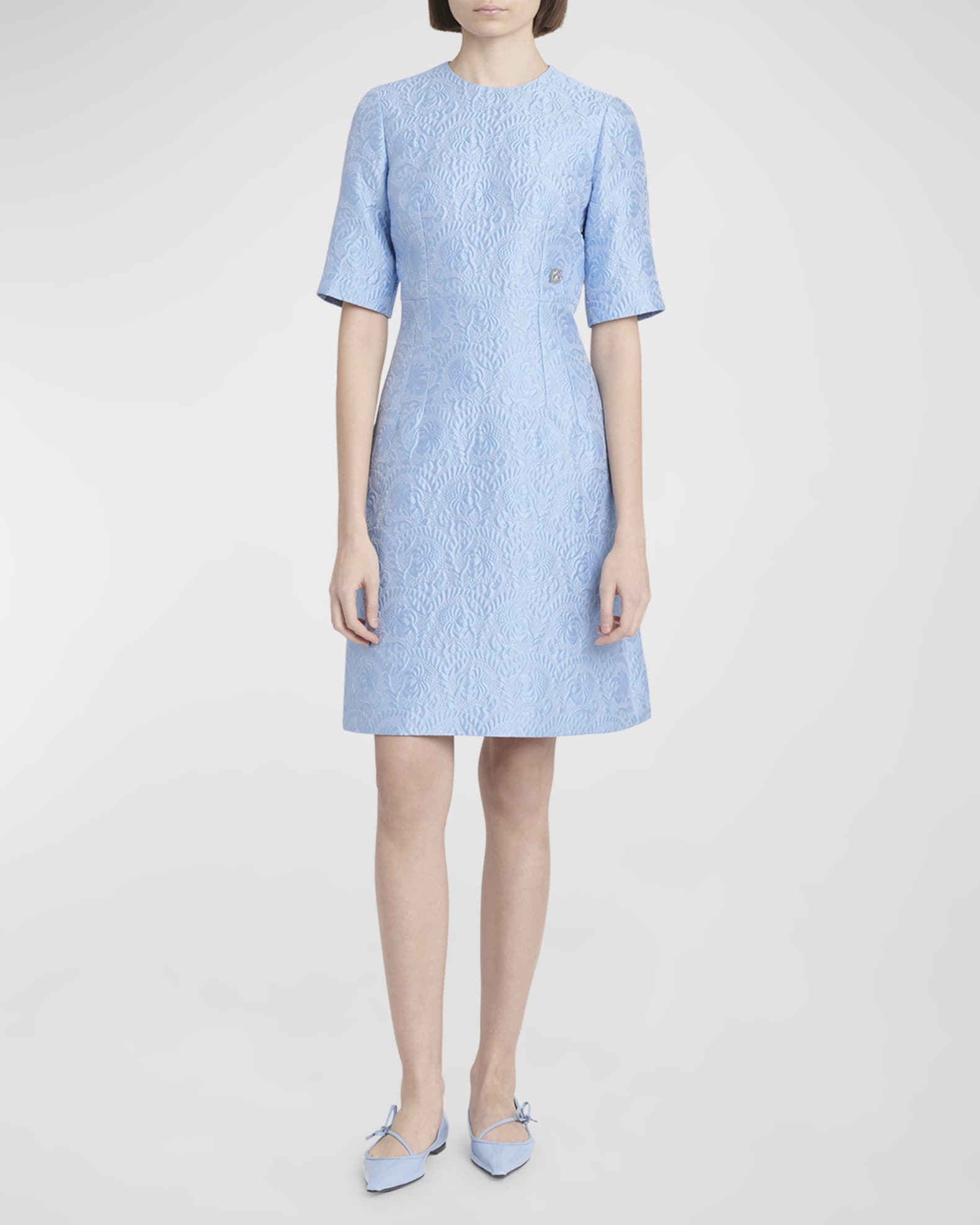 Dolce&Gabbana Floral Jacquard Matelasse Mini Dress with DG Pin | Neiman ...