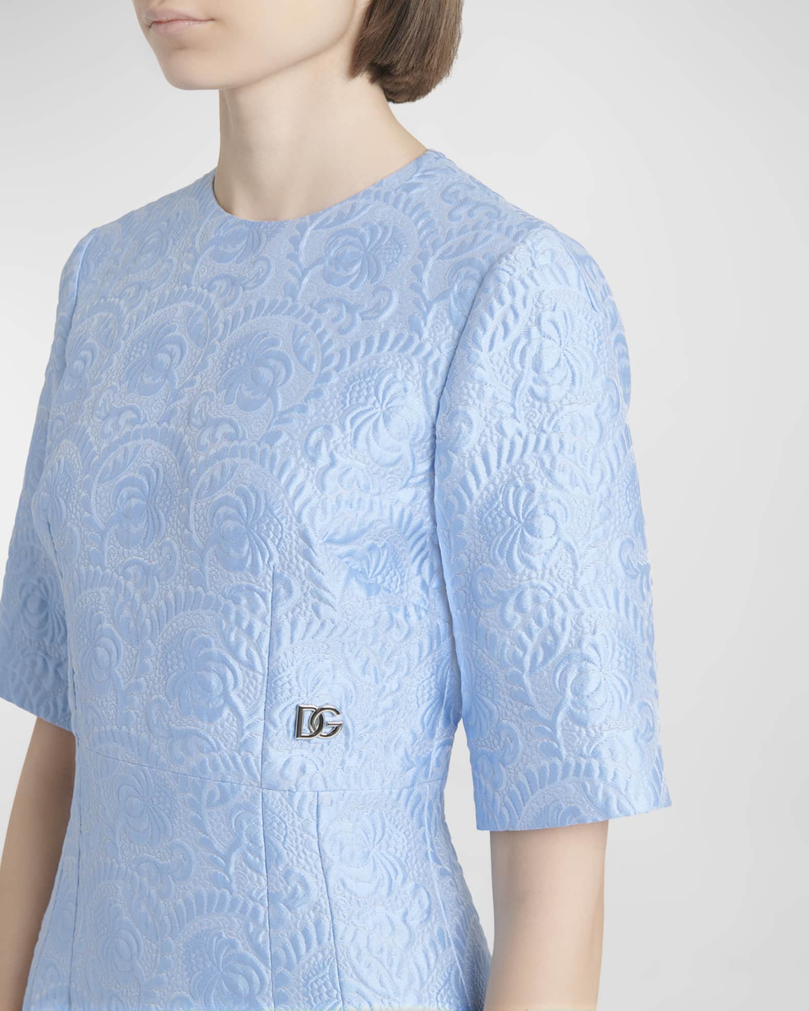 Dolce&Gabbana Floral Jacquard Matelasse Mini Dress with DG Pin | Neiman ...