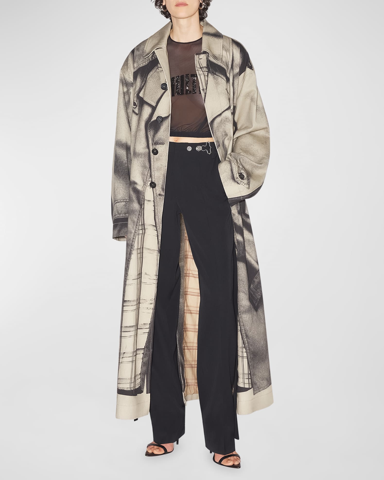 Jean Paul Gaultier Trench Trompe Loeil Belted Oversized Trench Coat | Neiman Marcus