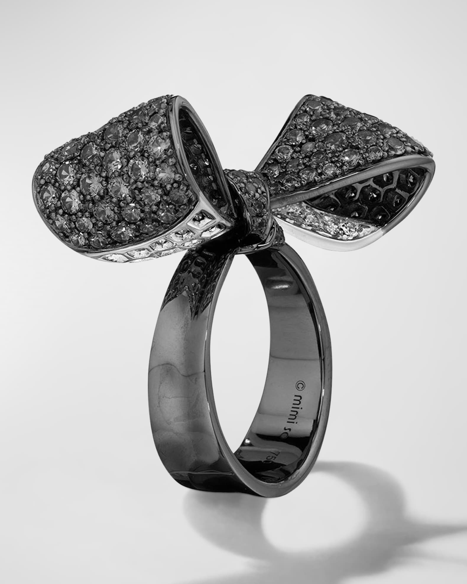 Mimi So 18K White Gold Bow Ring with Black and White Diamonds, Size 7 ...